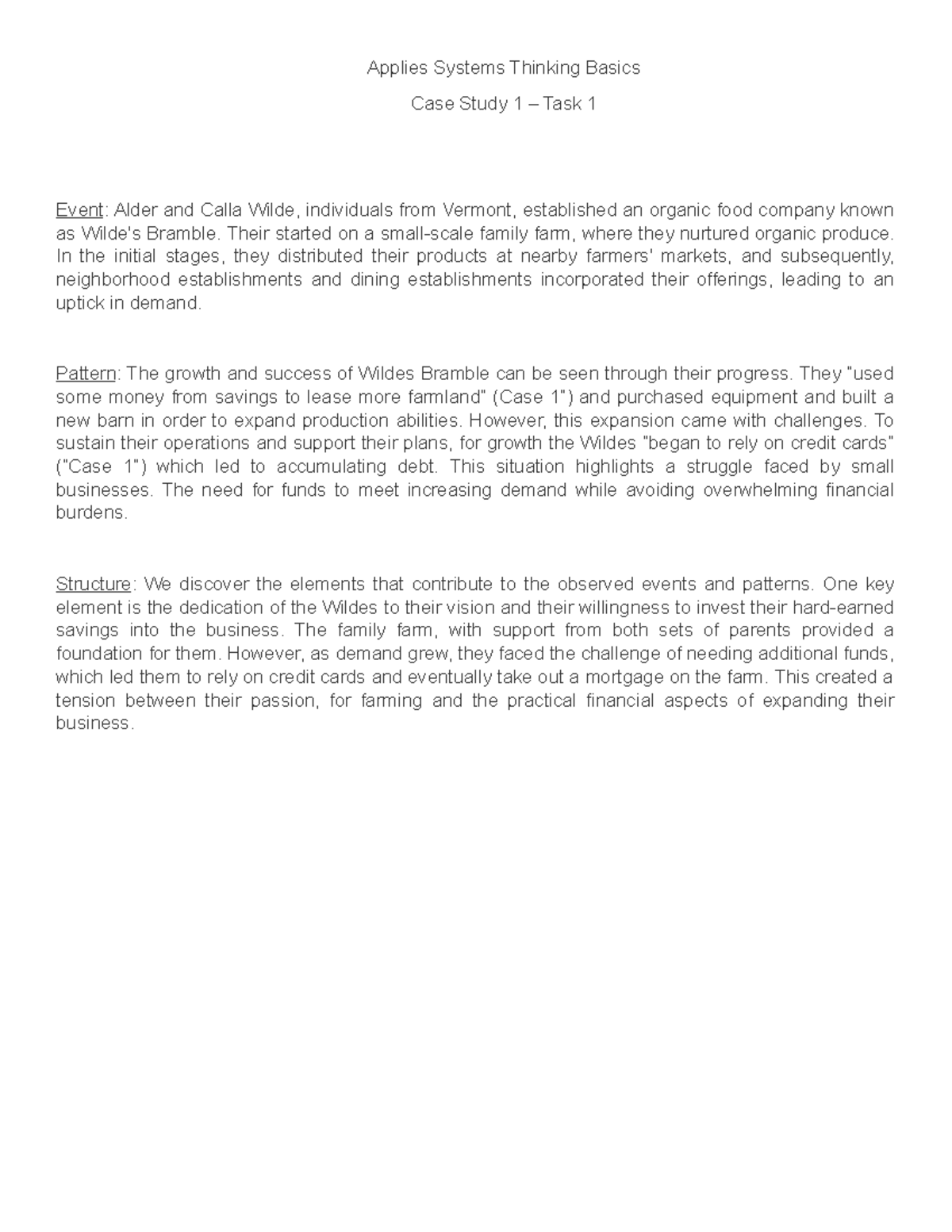 Applies Systems Thinking Basics Task - 1 - Applies Systems Thinking Basics Case Study 1 – Task 1 ...