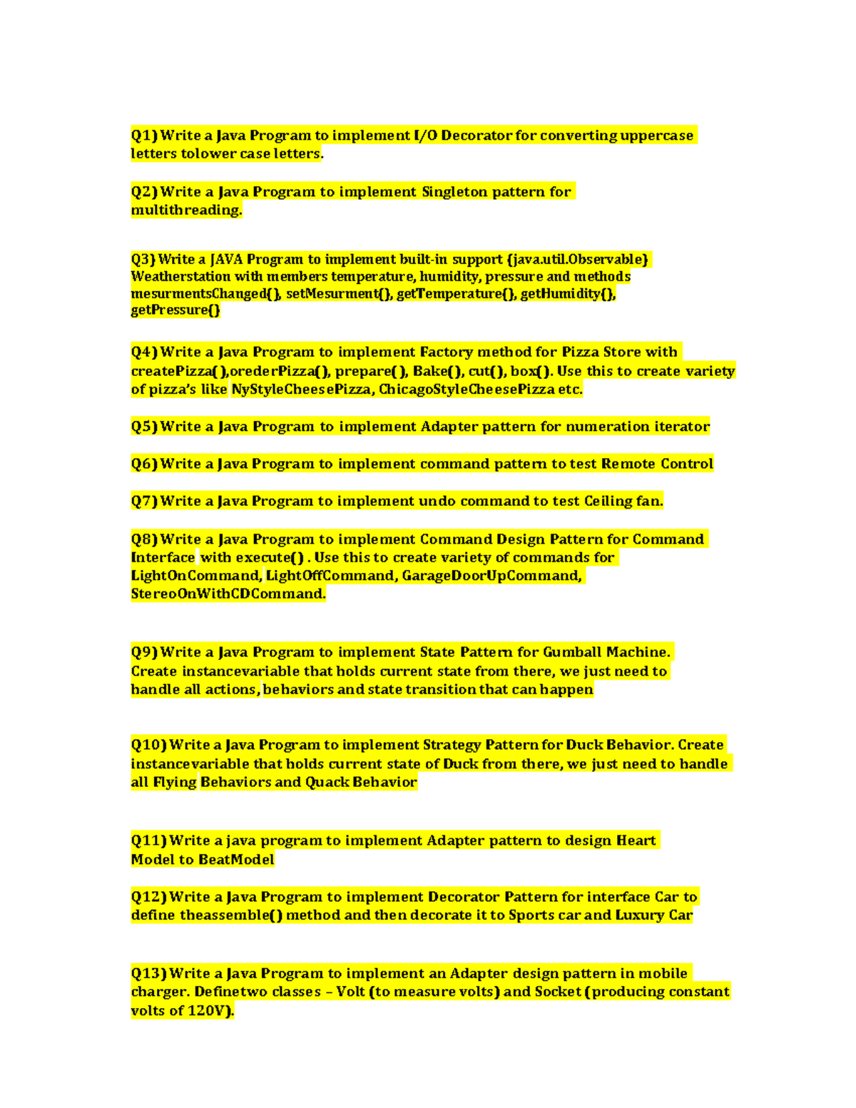 SA & DP Slip Questions - CS-605 - Java Design Patterns - Studocu