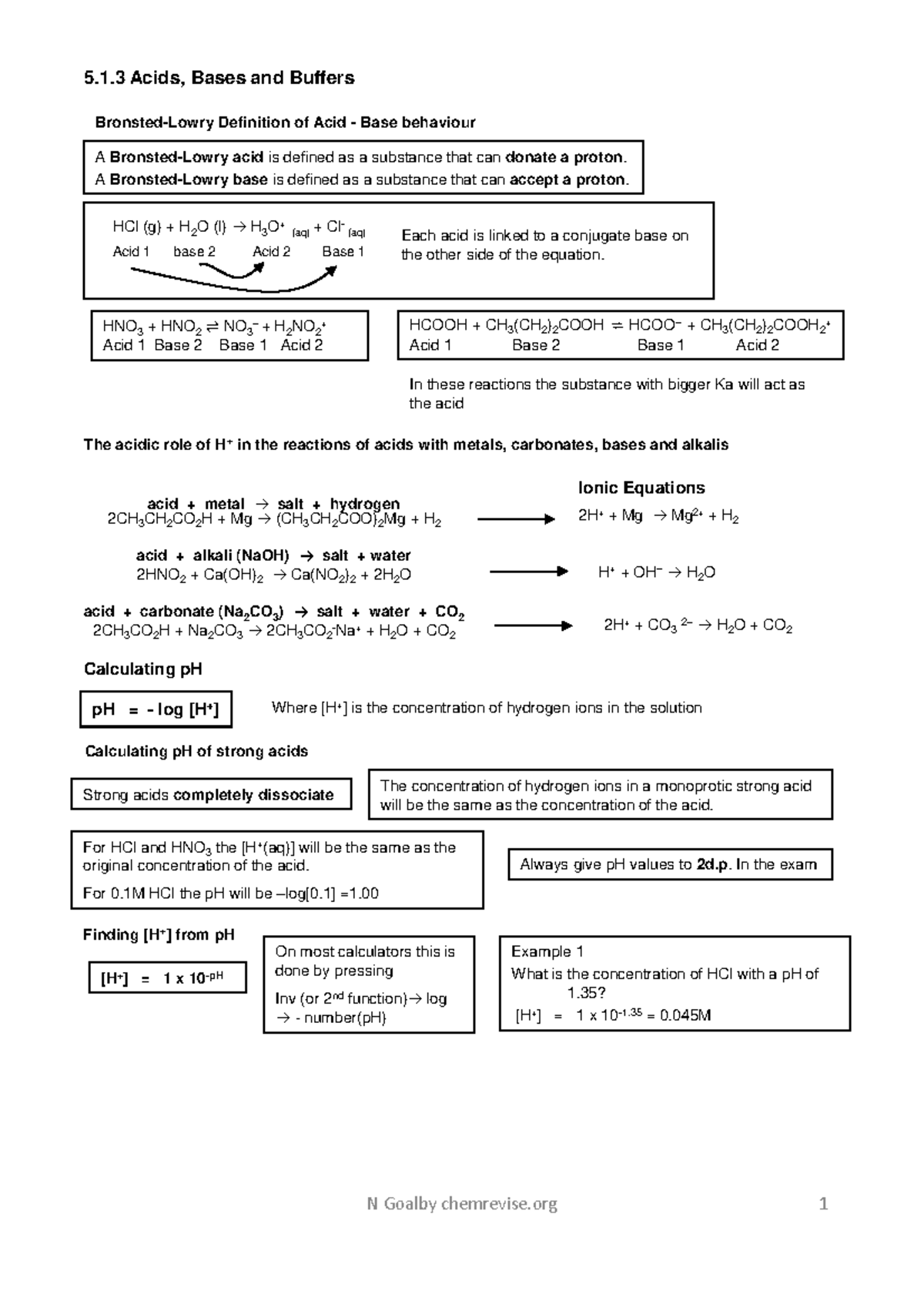 Buffers - Notes for Chemistry 5.1.3: Acids, Bases, and pH Calculations ...