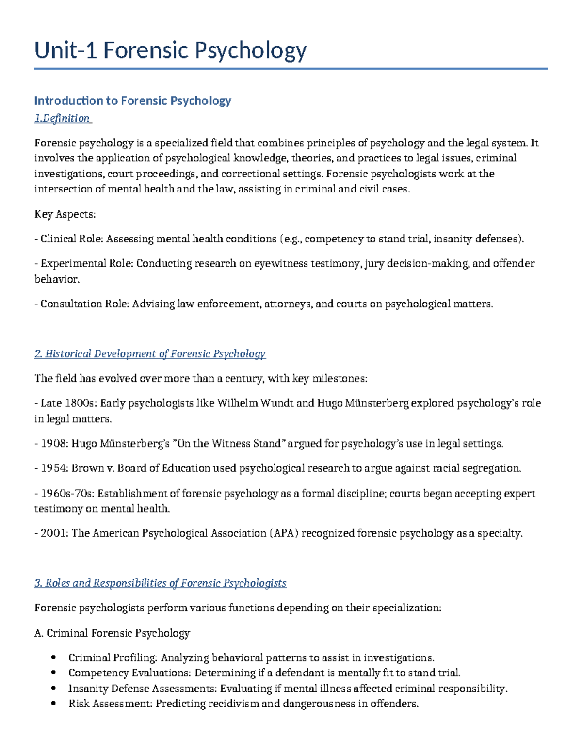 Forensic Psychology: An Introductory Overview (PSY 101) - Studocu