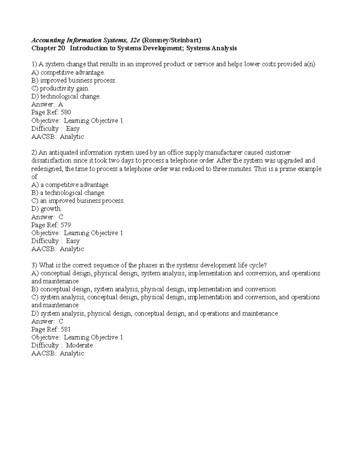 Chapter 20 Test Bank: Introduction to Systems Development Concepts ...