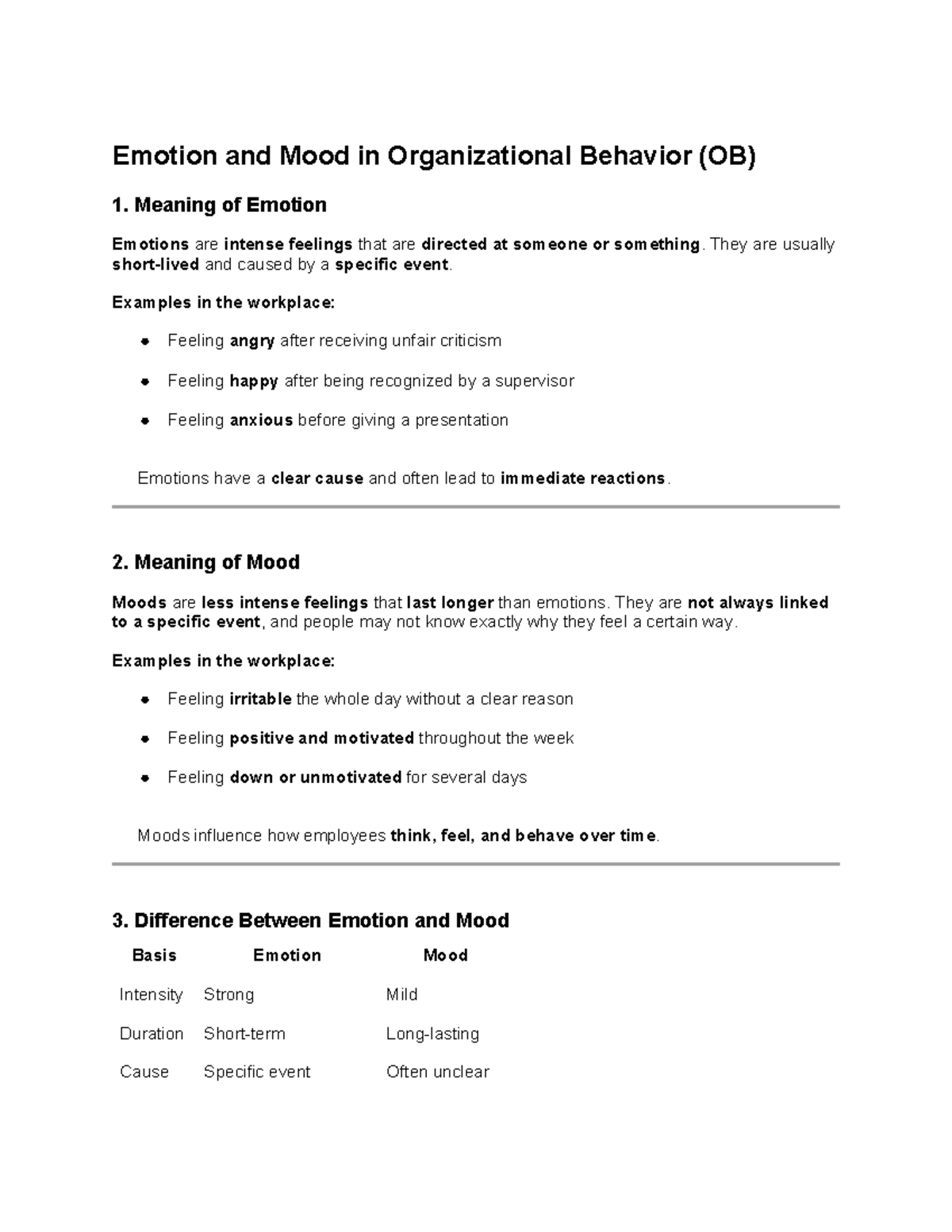 Understanding Emotion and Mood in Organizational Behavior (OB) - Studocu