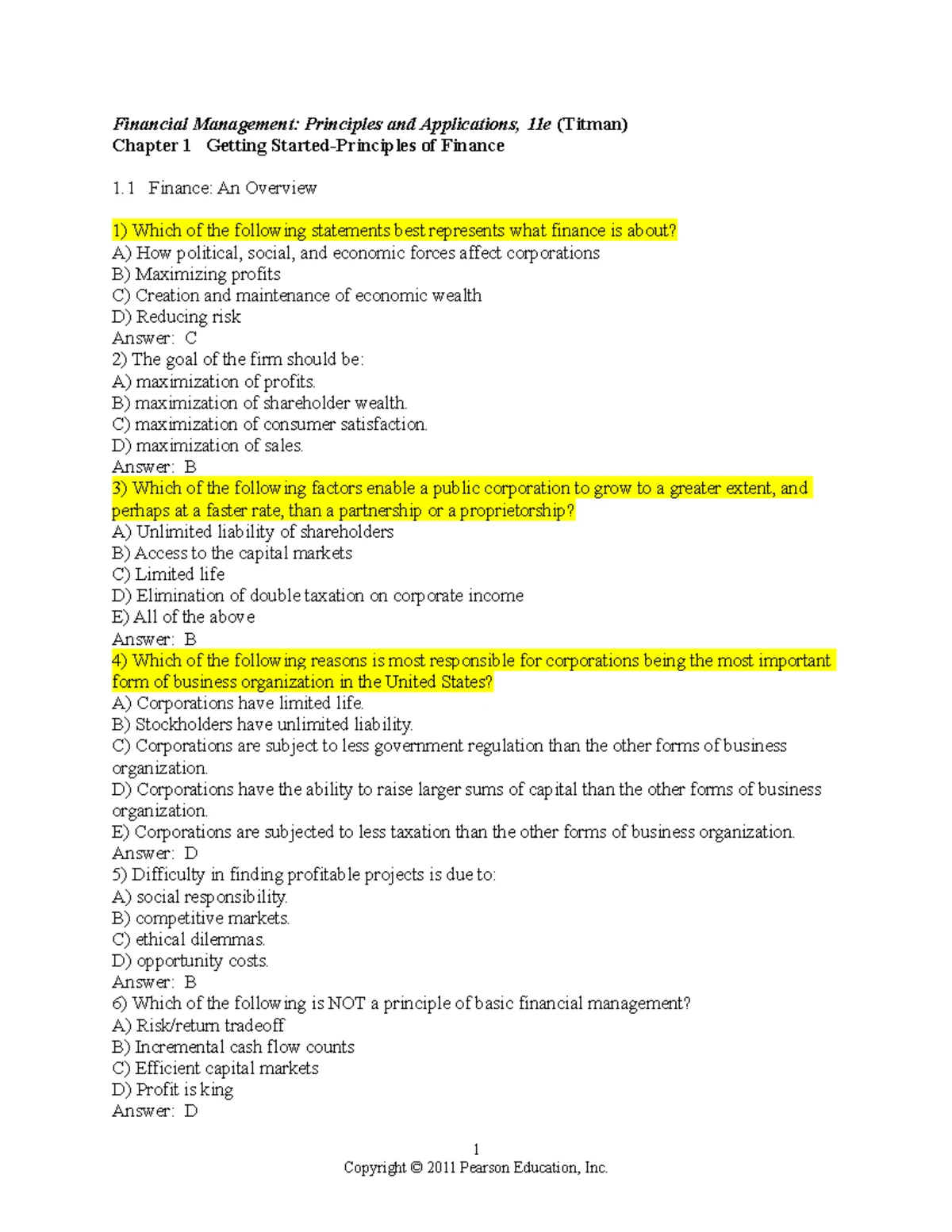 Chapter 1 test bank financial management - Financial Management ...