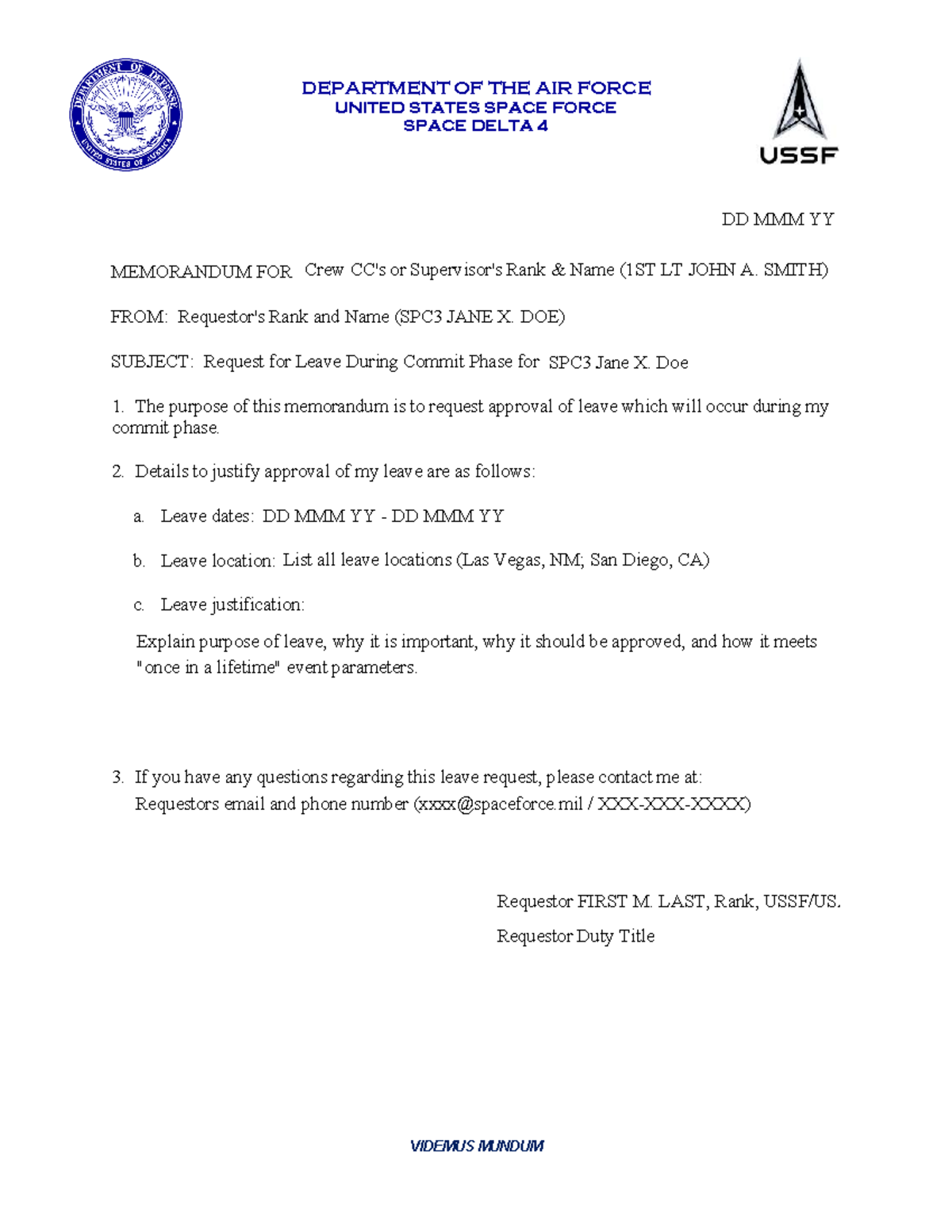 Leave Request During Commit Phase - MFR Template - Studocu