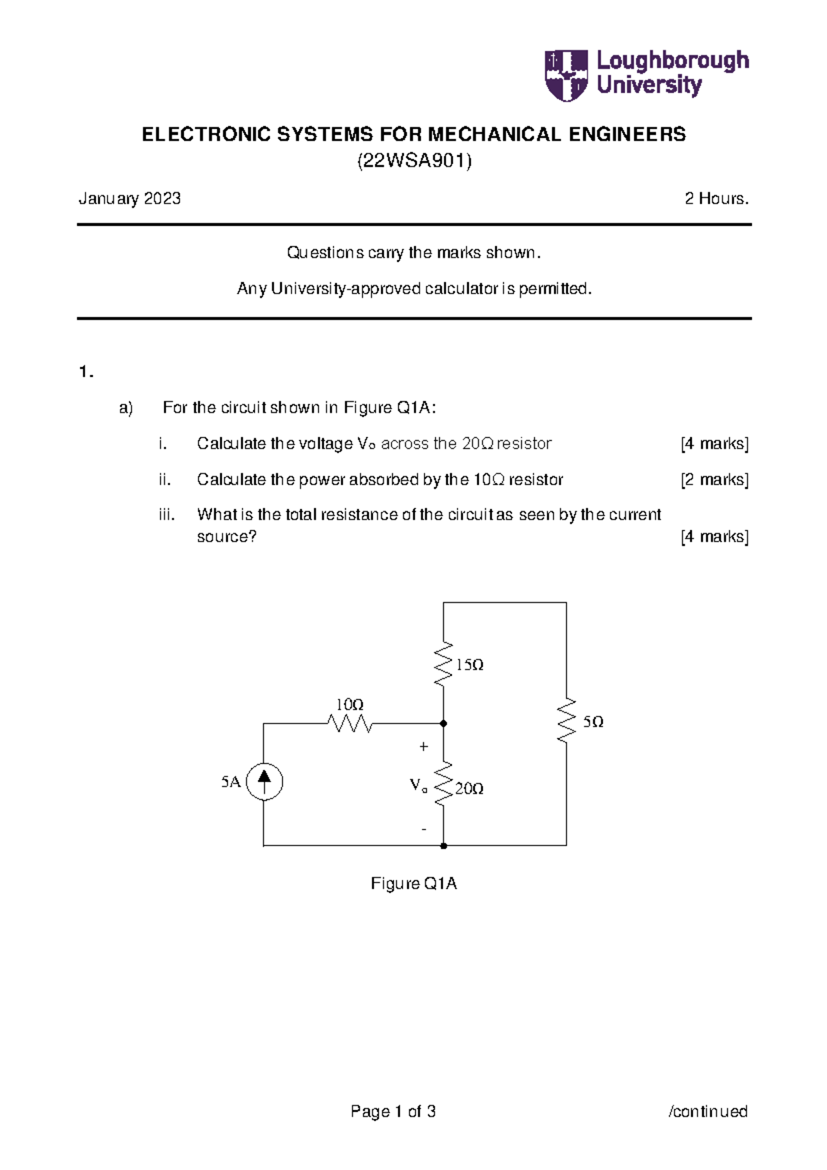 22WSA901 Final Exam Paper - Electronic Systems for ME Engineers - Studocu
