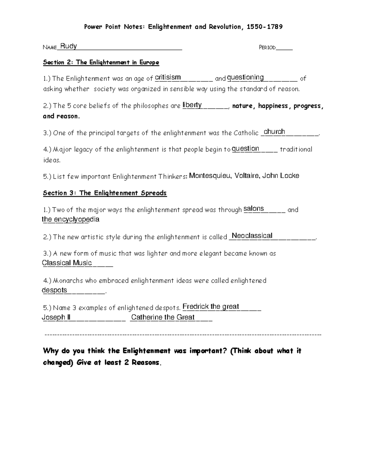 ENH 101: Enlightenment Notes - Key Thinkers & Their Impact on Society ...