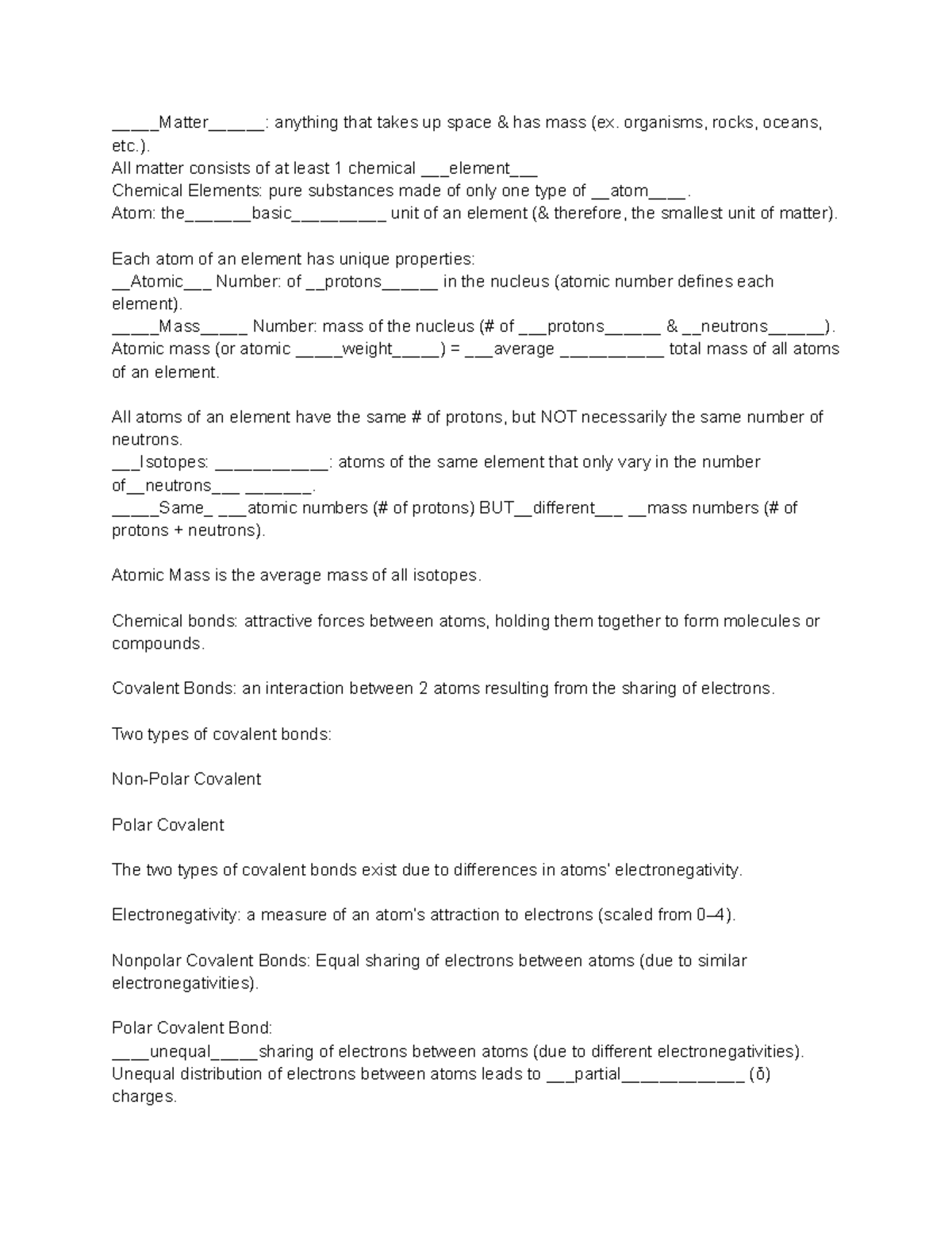 Chemistry Lecture Notes: Matter and Chemical Bonds - Studocu