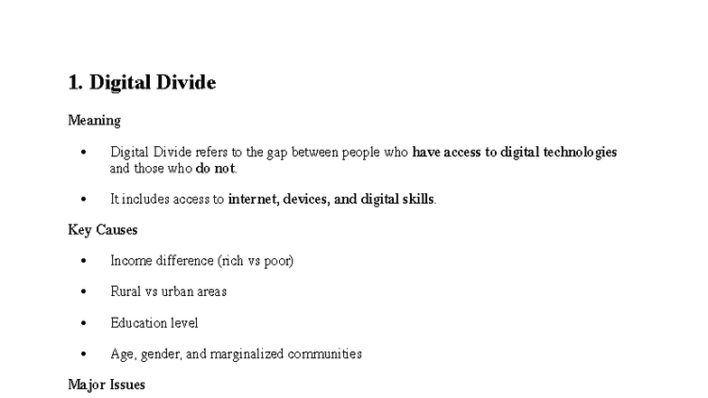 BNM Short Notes: Understanding Digital Divide & ICT Concepts - Studocu