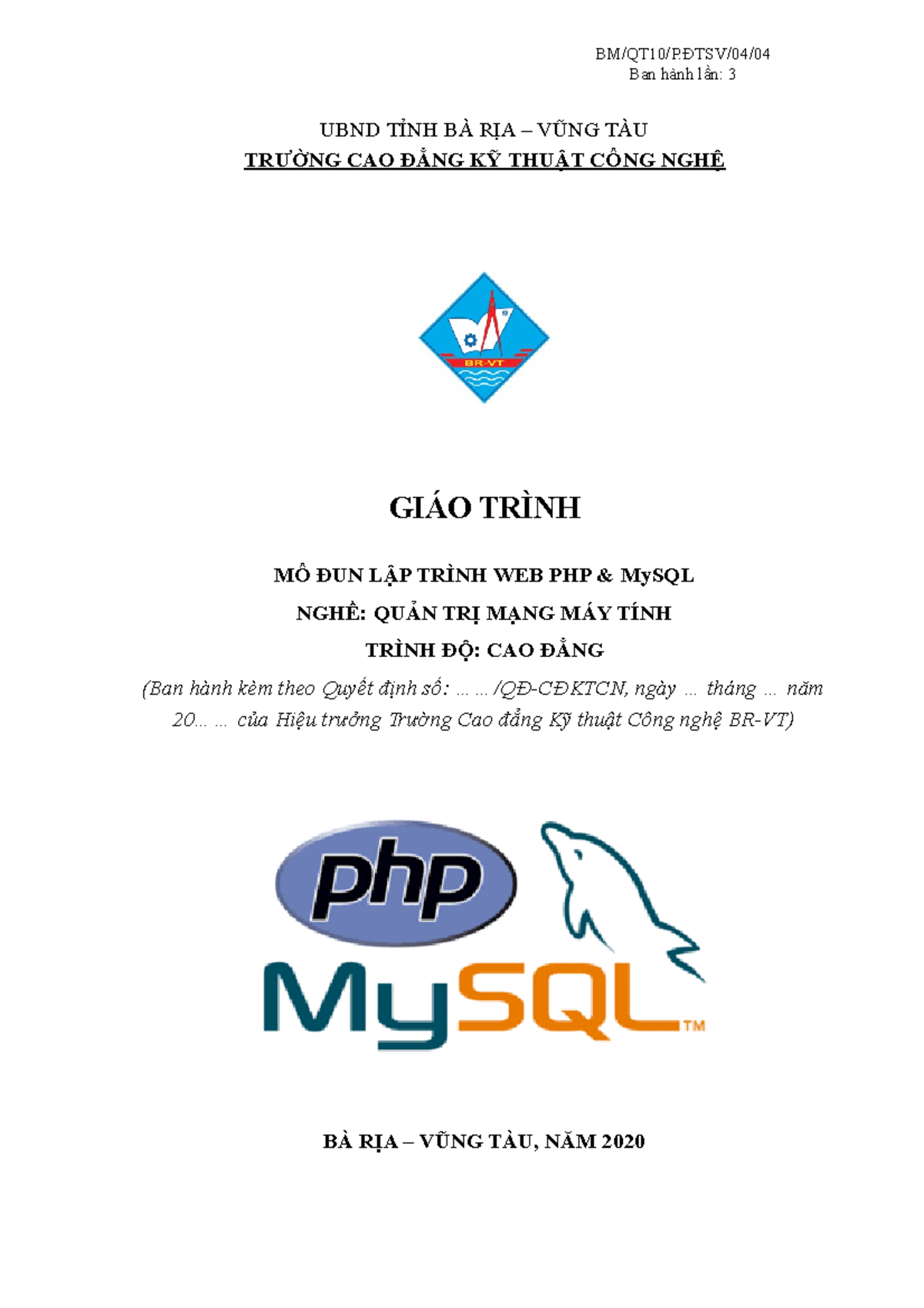Giáo Trình Lập Trình Web PHP & MySQL GT-75h-CD-QTM - Studocu