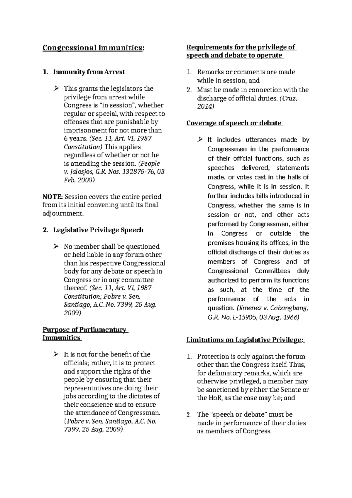 Congressional Immunities: Speech and Debate Privileges Explained - Studocu