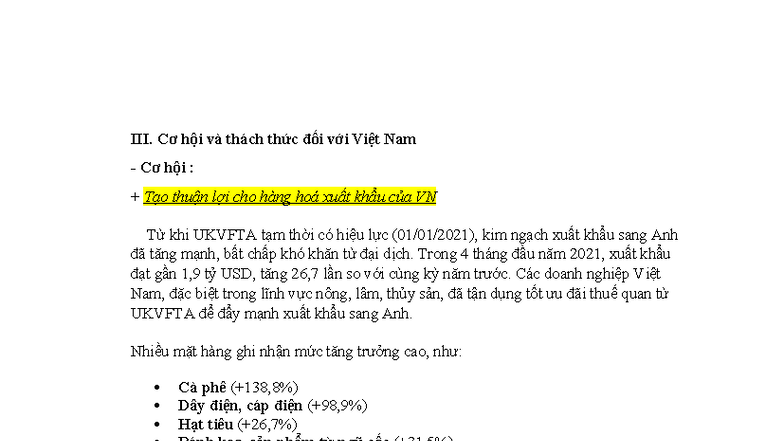 Cơ hội và thách thức của UKVFTA đối với xuất khẩu Việt Nam - Studocu