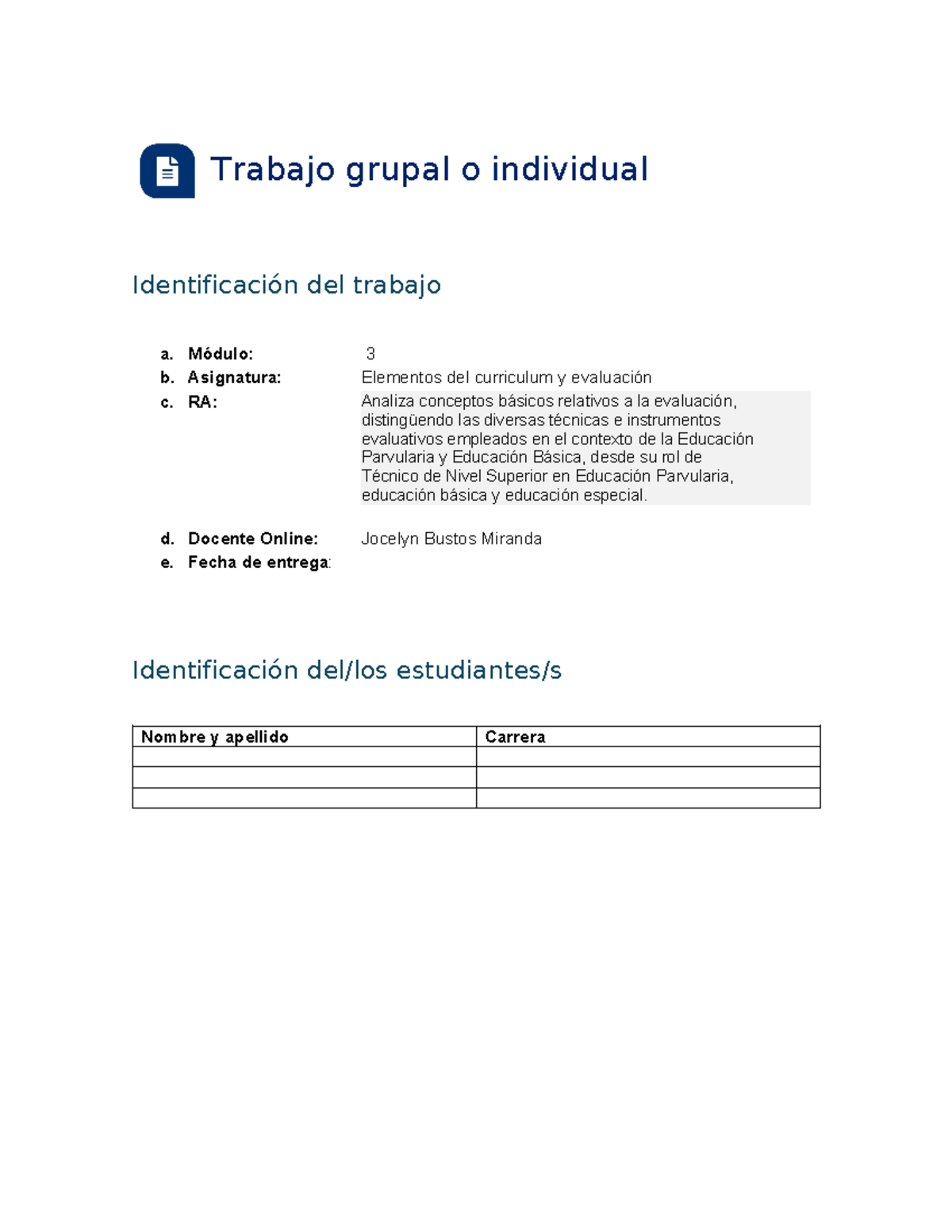M3 - Trabajo Grupal: Evaluación en Educación Parvularia y Básica - Studocu