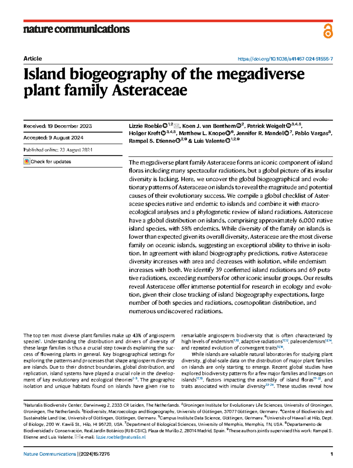 Island Biogeography and Diversity Patterns of Asteraceae Family on ...