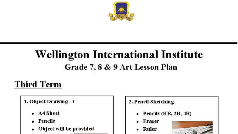 Wellington International Institute Gr 7-9 Art Lesson Plan Term 3 - Studocu