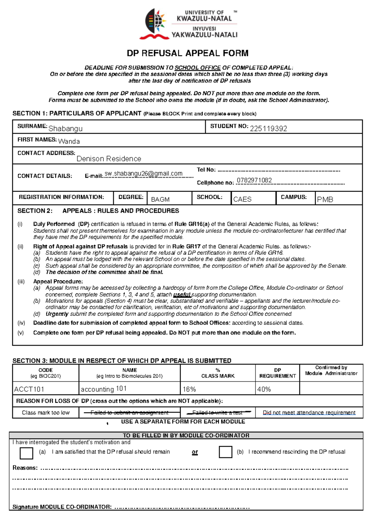 DP Refusal Appeal Form Submission Guidelines for Students (225119392 ...