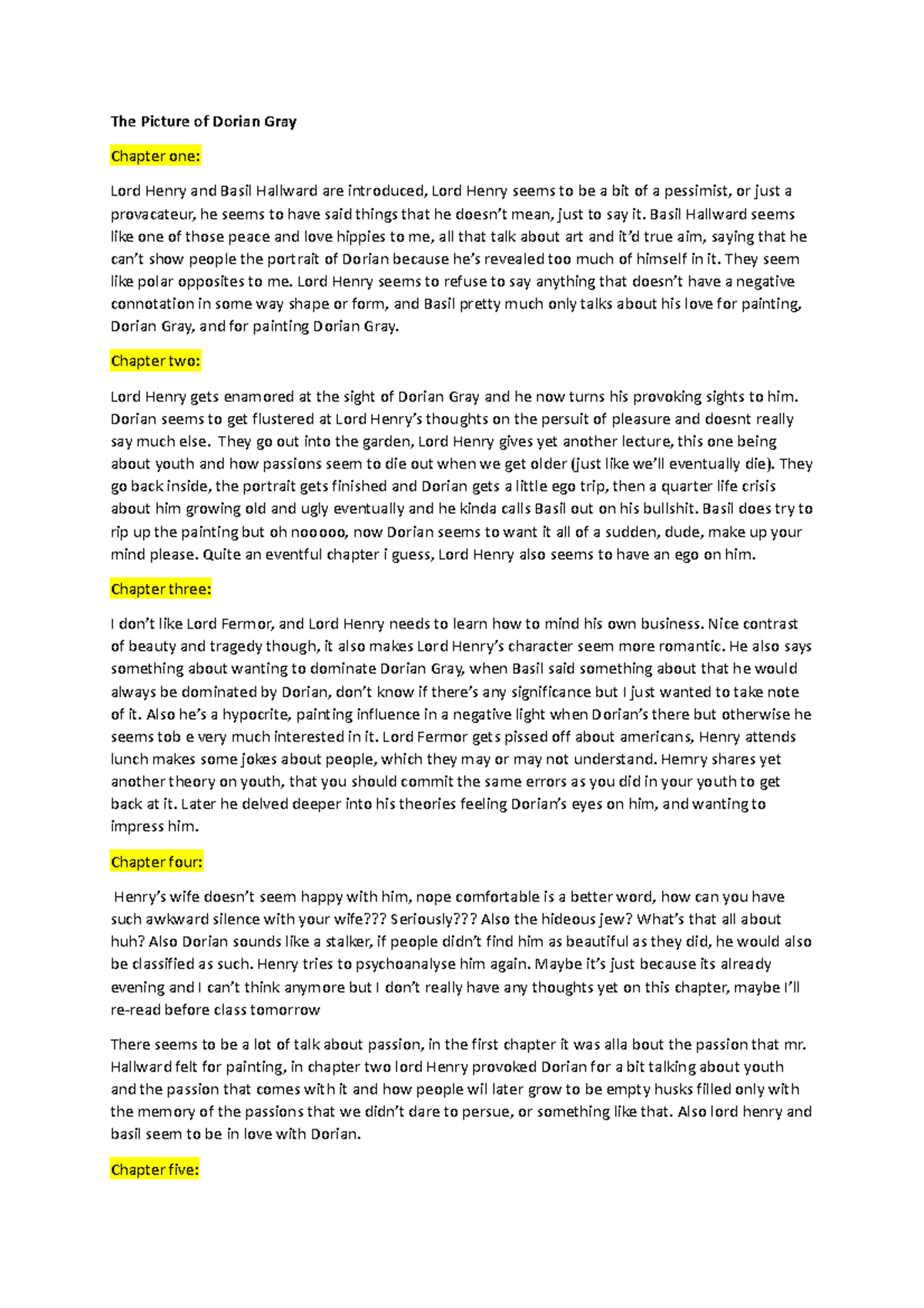 The Picture of Dorian Gray: Chapter Summaries and Analysis Notes ...