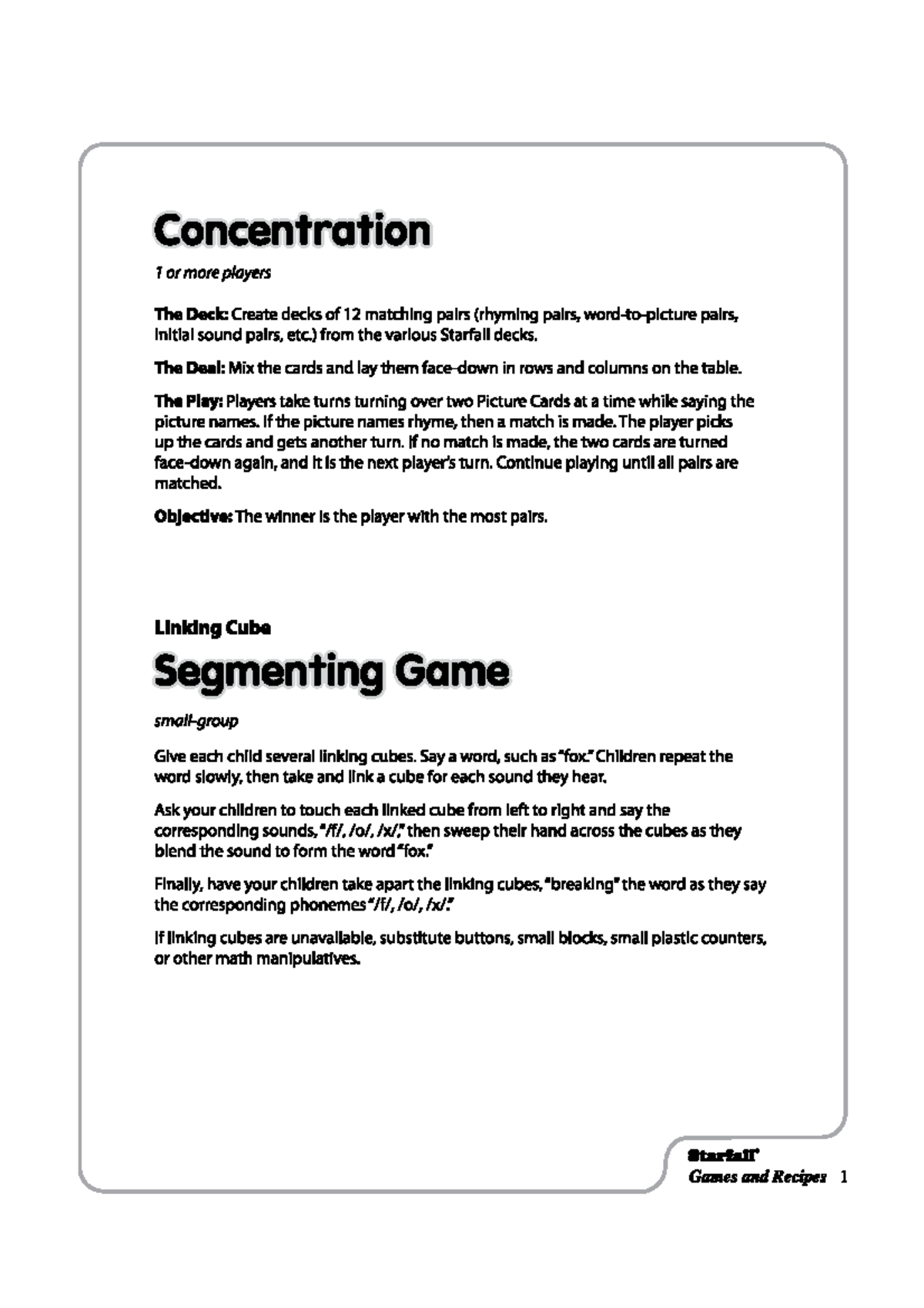 Game Rules & Recipes for Phonics Games (Course Code: asdfasdf) - Studocu