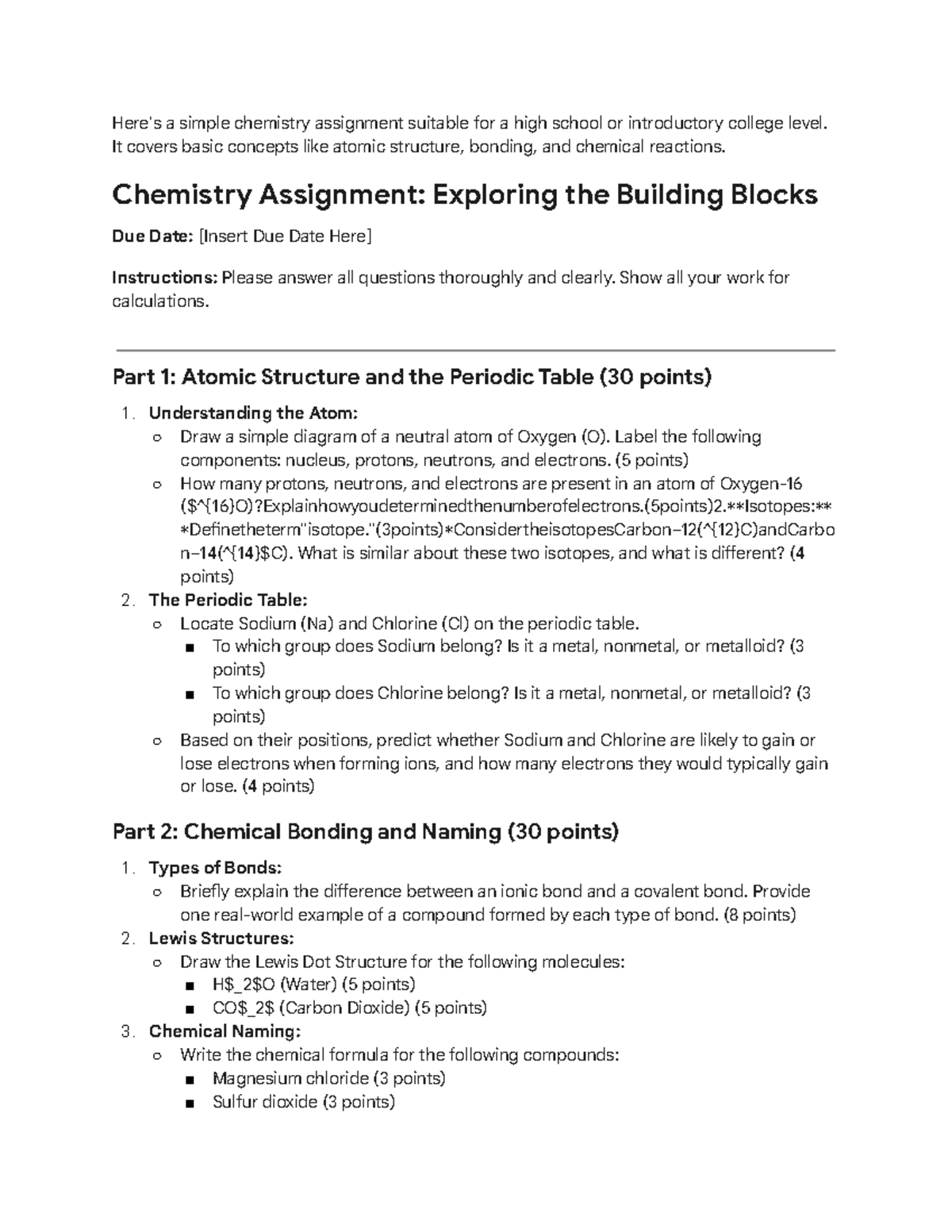 Chemistry Assignment: Exploring Atomic Structure & Bonding - Studocu
