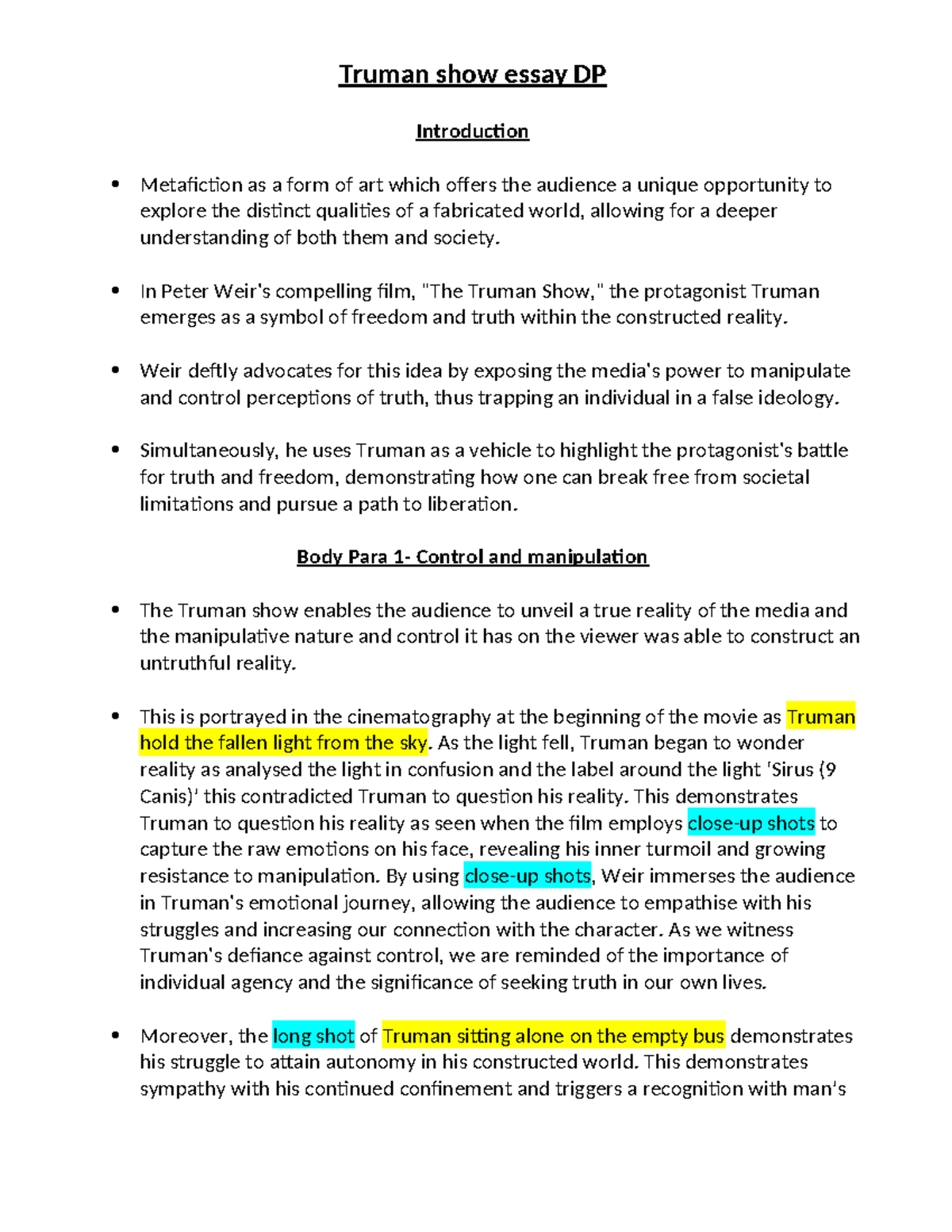 Truman Show Essay DP: Exploring Control, Freedom, and Truth in Weir's ...