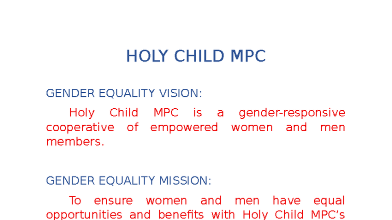 Holy Child MPC GAD VMG - Sample Vision, Mission and Goal - HOLY CHILD ...