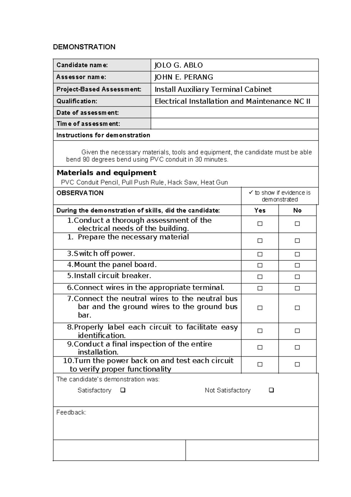 CBLM - Electrical Installation and Maintenance NC II Competencies - Studocu