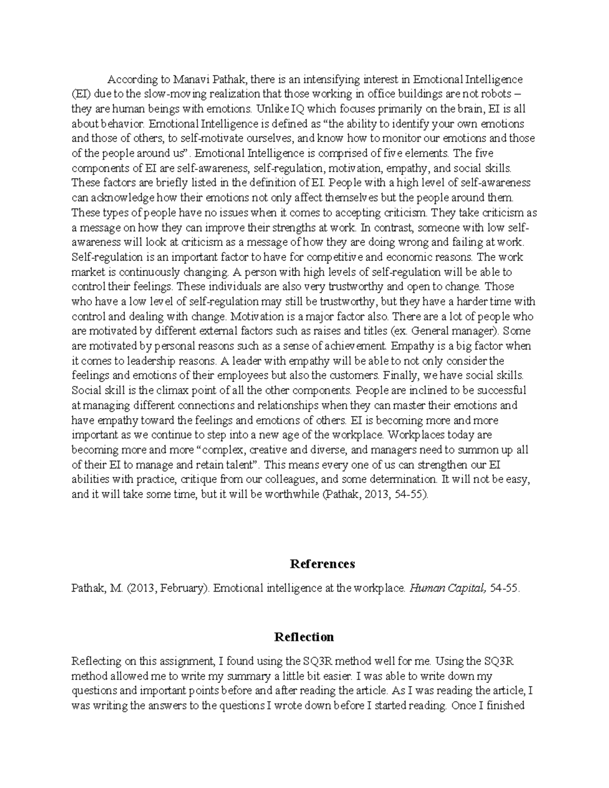 Emotional Intelligence Reflection & Summary (W7) - Studocu
