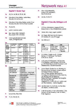 Netzwerk neu A1 Lösungen Übungsbuch: Kapitel 1 bis 12 - Studocu
