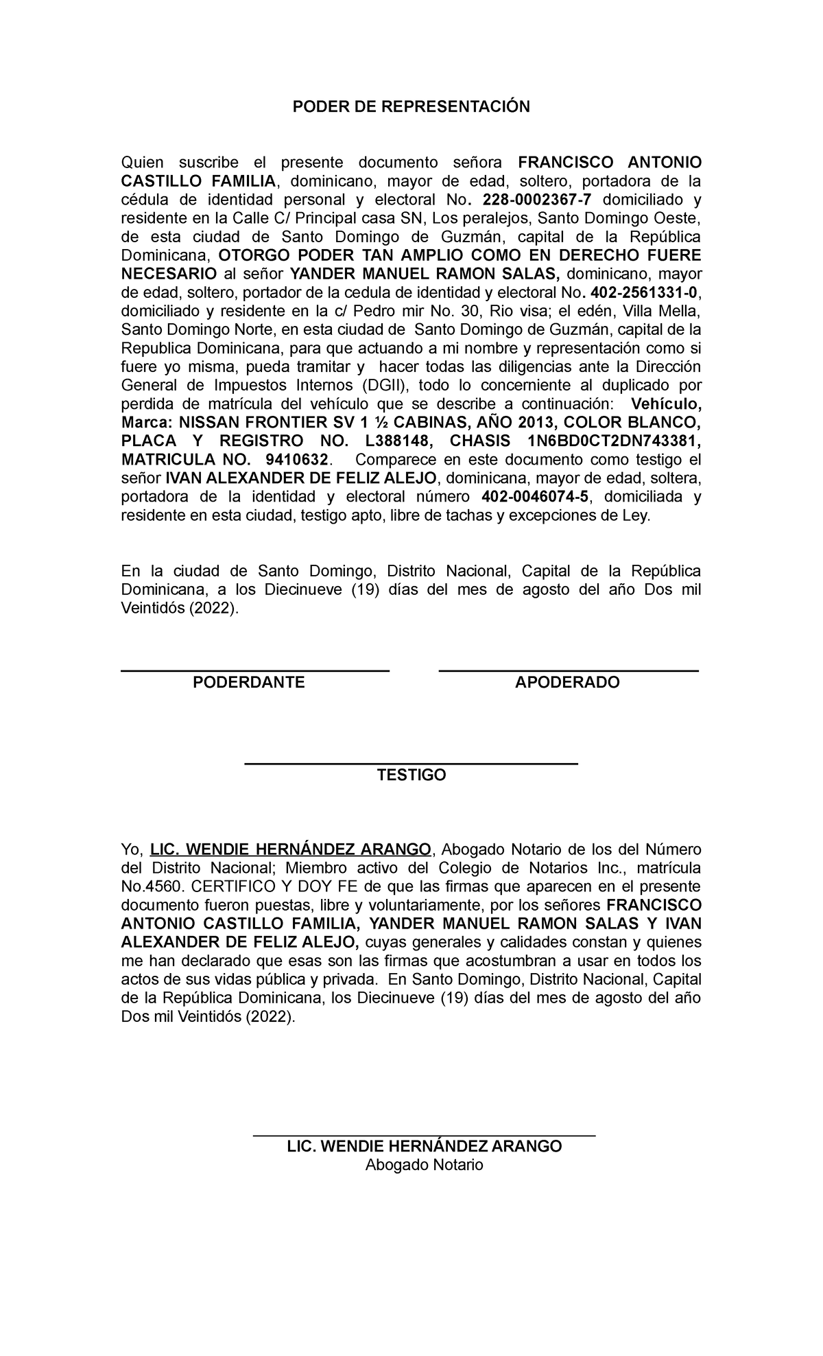 Poder de Traspaso de Vehículo [583] - Documento Legal Notarial - Studocu