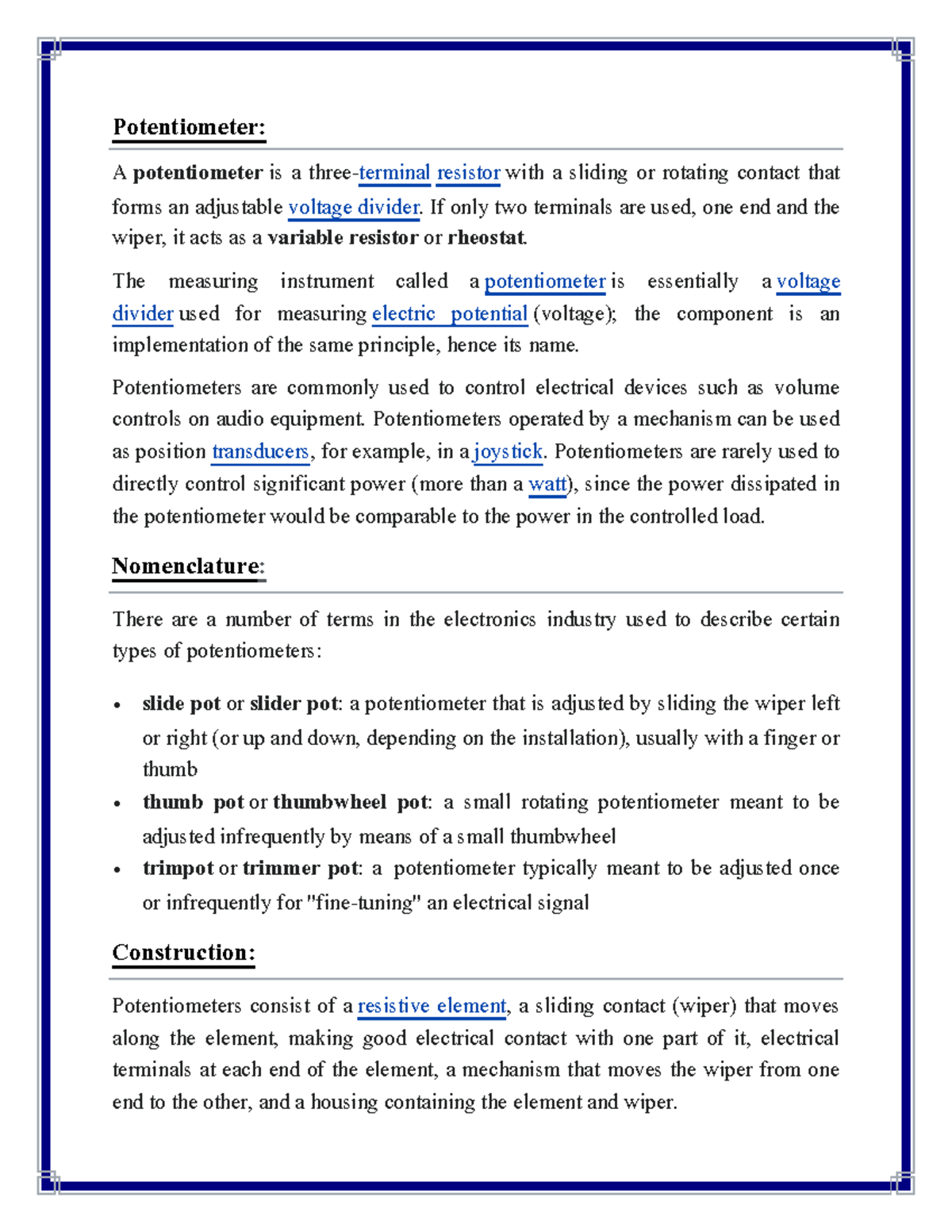 Potentiometer Overview: Types, Construction, and Applications (12 Class ...