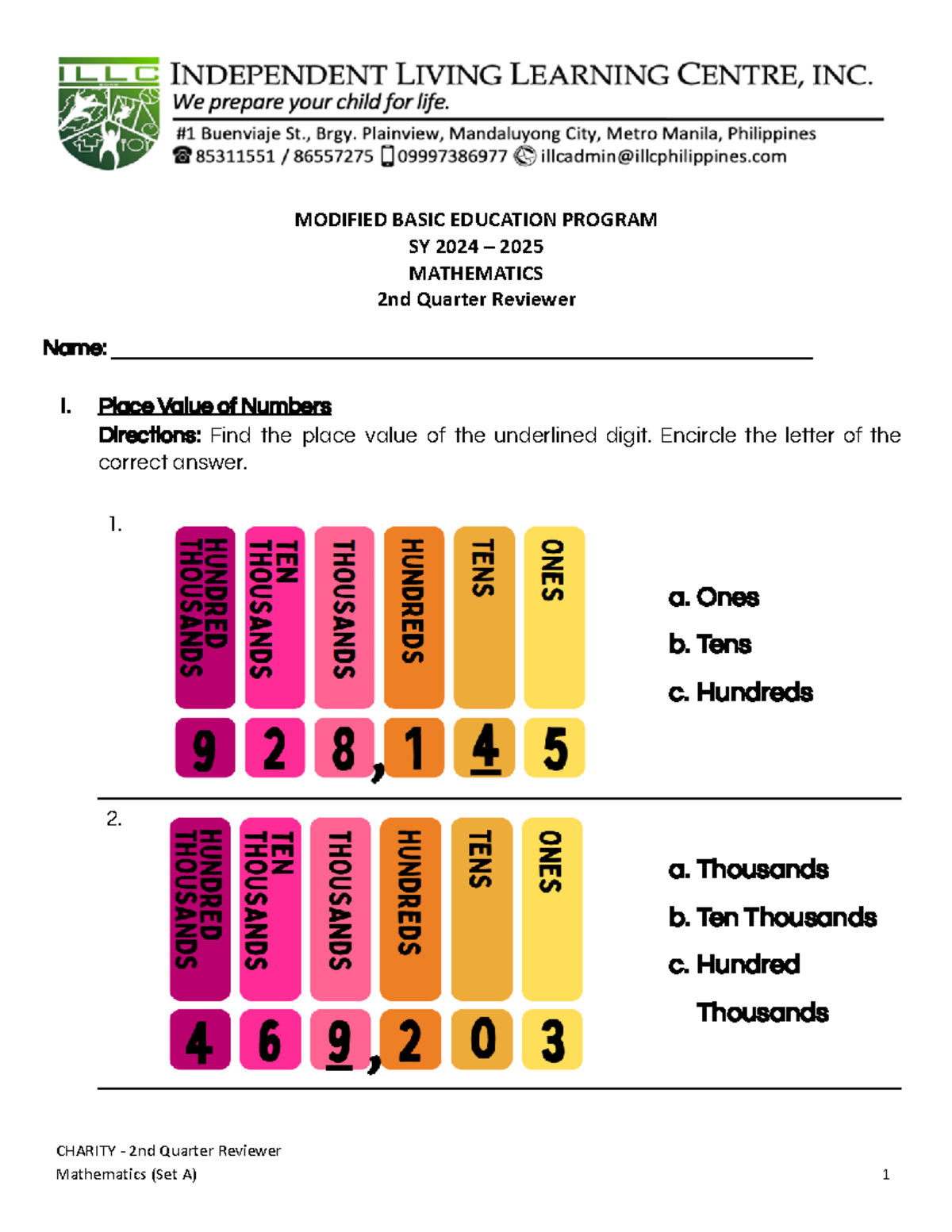 Charity 2Q Reviewer MATH SET A - MODIFIED BASIC EDUCATION PROGRAM SY ...