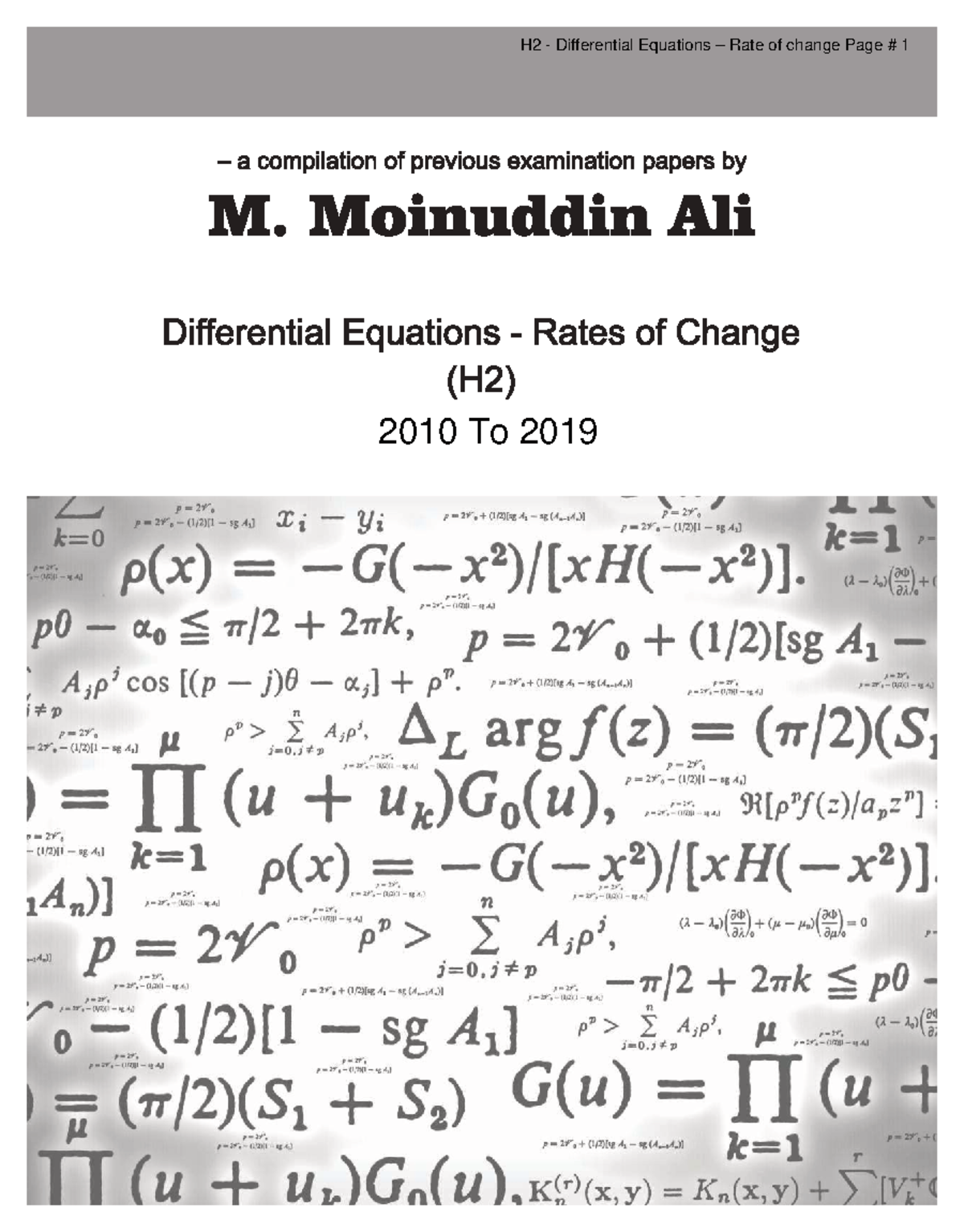 H2 Differential Equations - Practical Exercises and Solutions - Studocu
