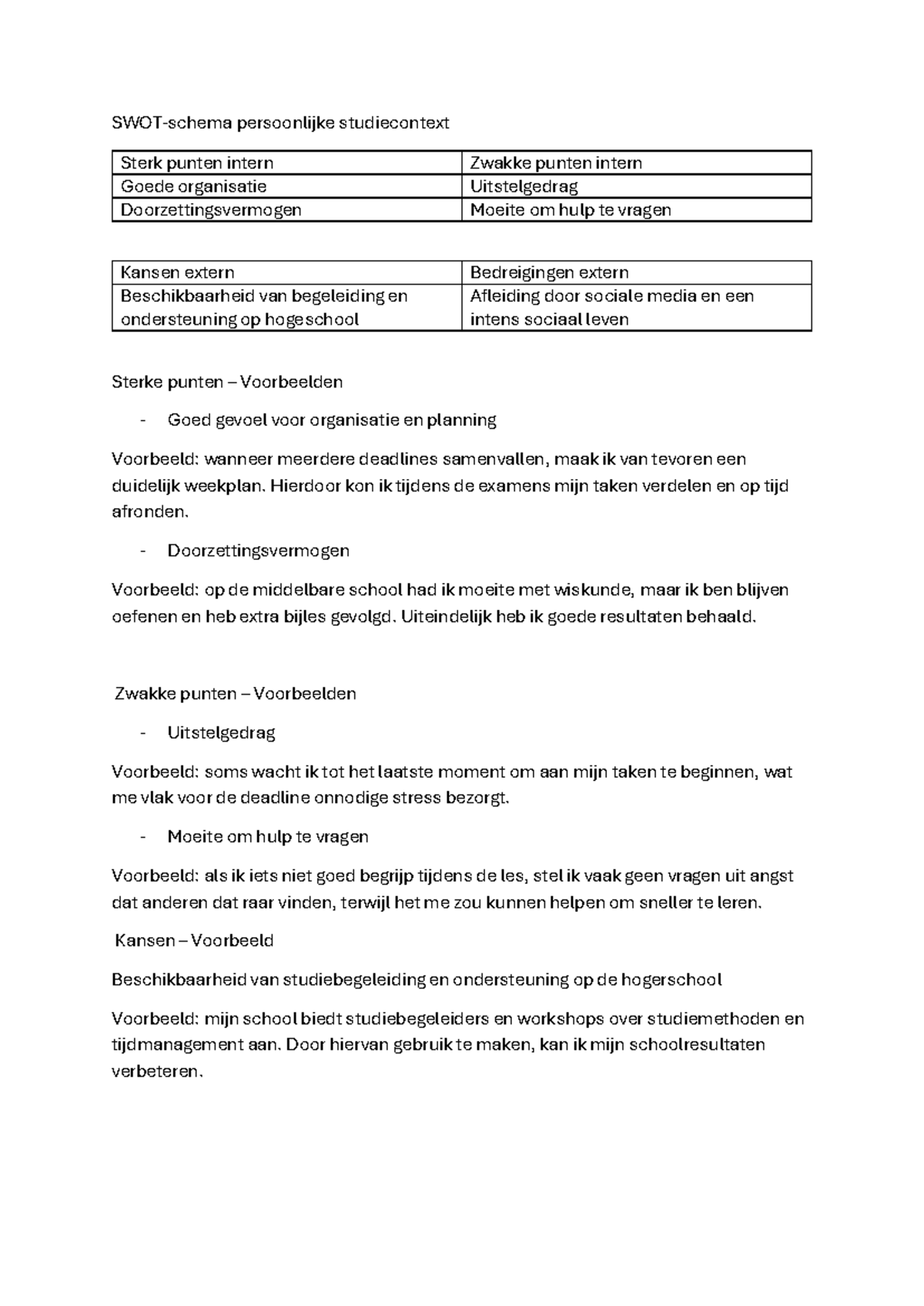 SWOT, POP & PAP Analyse - Persoonlijk Ontwikkelingsplan van Lucas ...