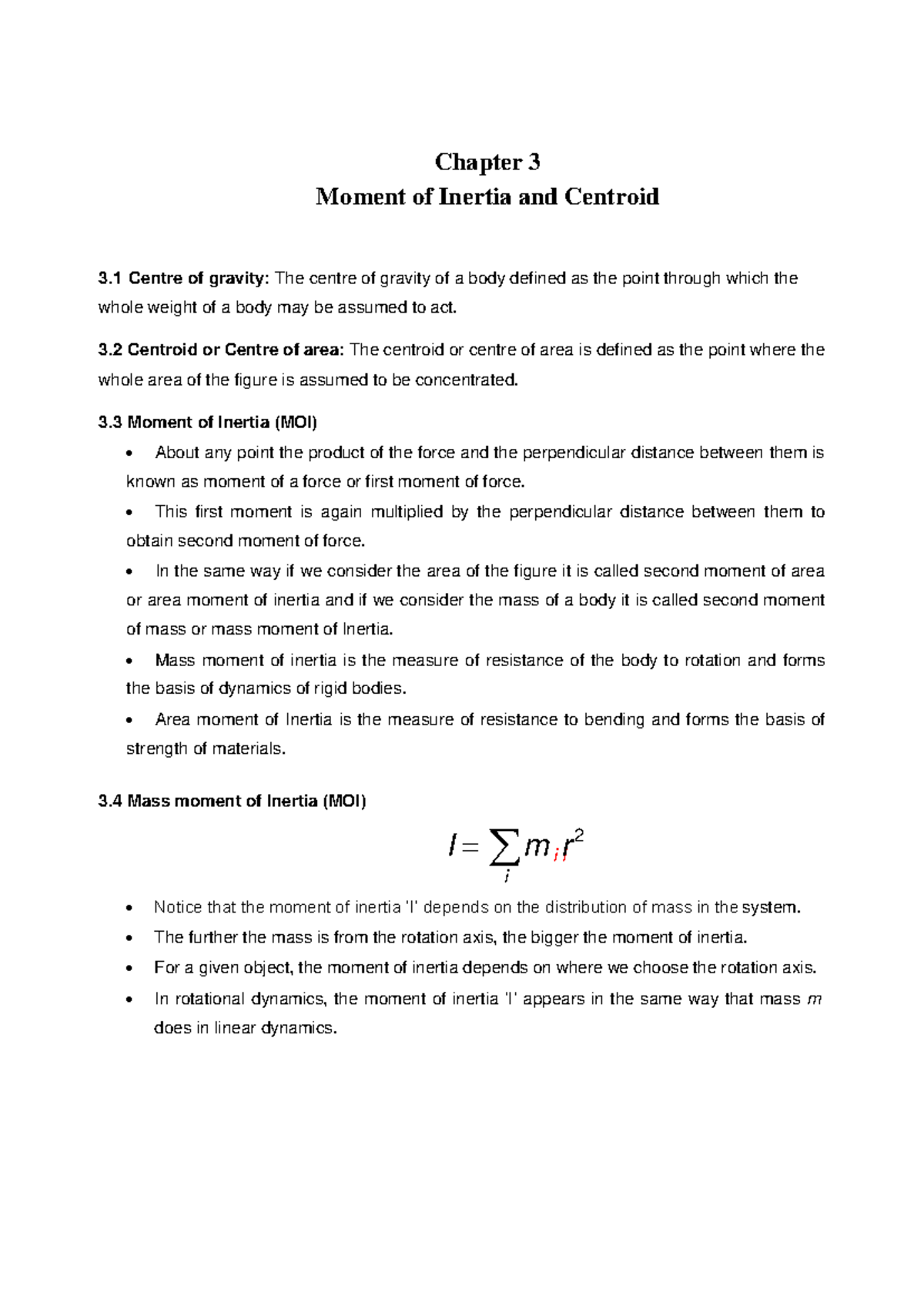 Strength of Materials Lecture Notes: Moment of Inertia & Centroids ...