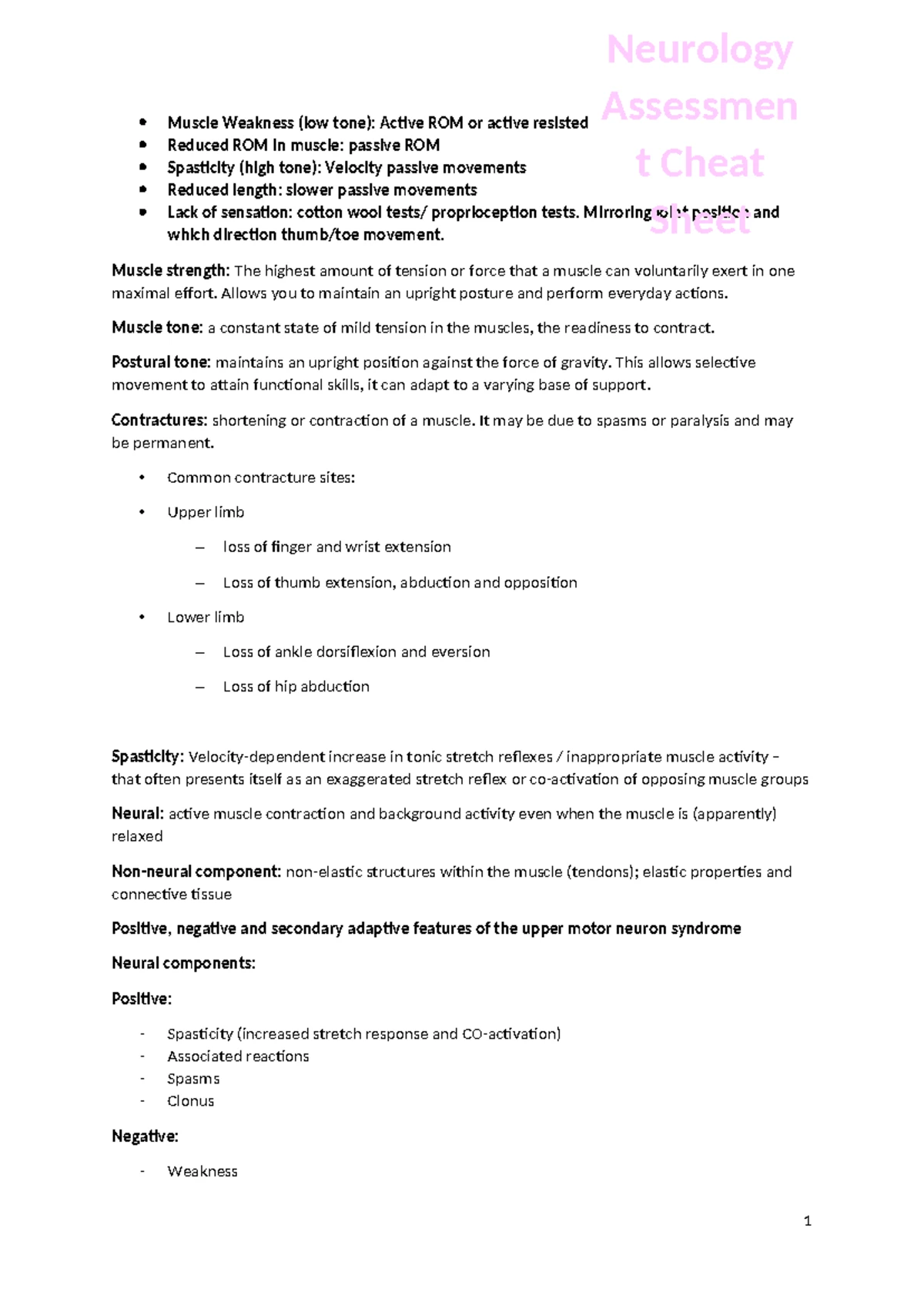 MSK Assessment Cheat Sheet: Key Knee and Shoulder Pathologies - Studocu