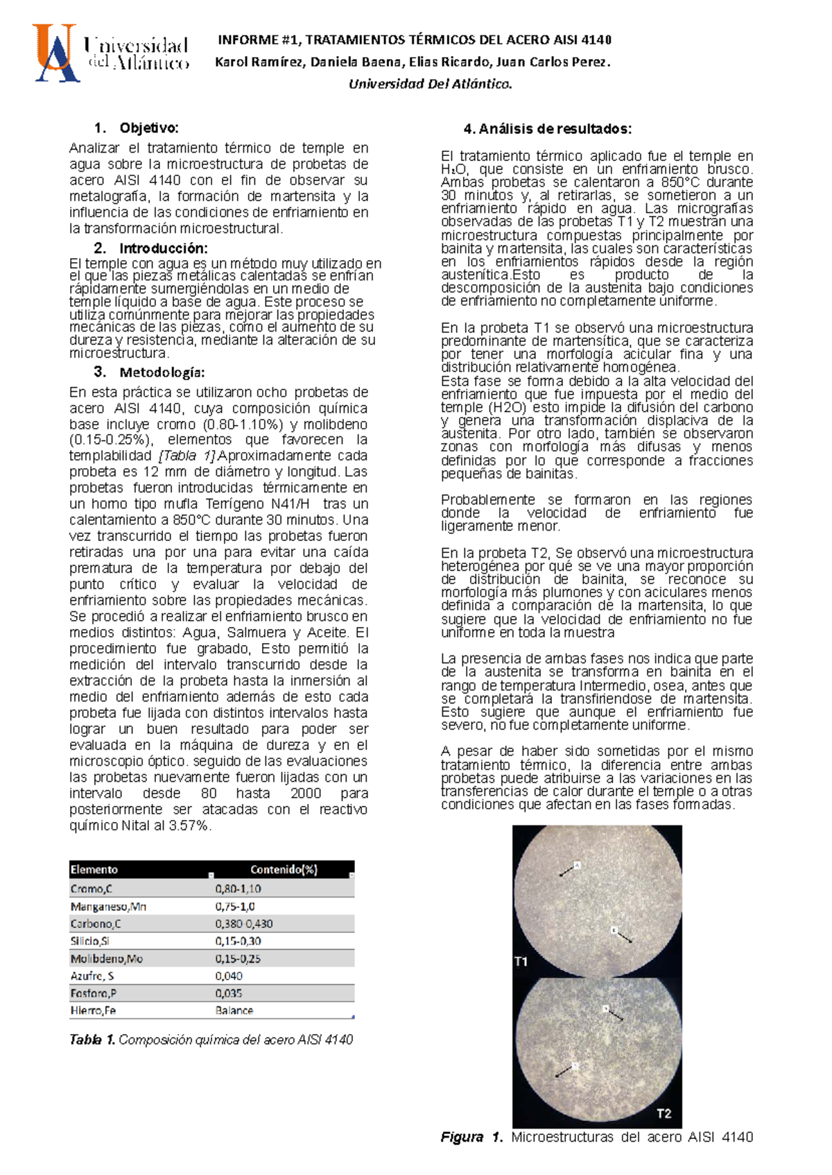 Informe de Tratamientos Térmicos del Acero AISI 4140: Análisis de ...