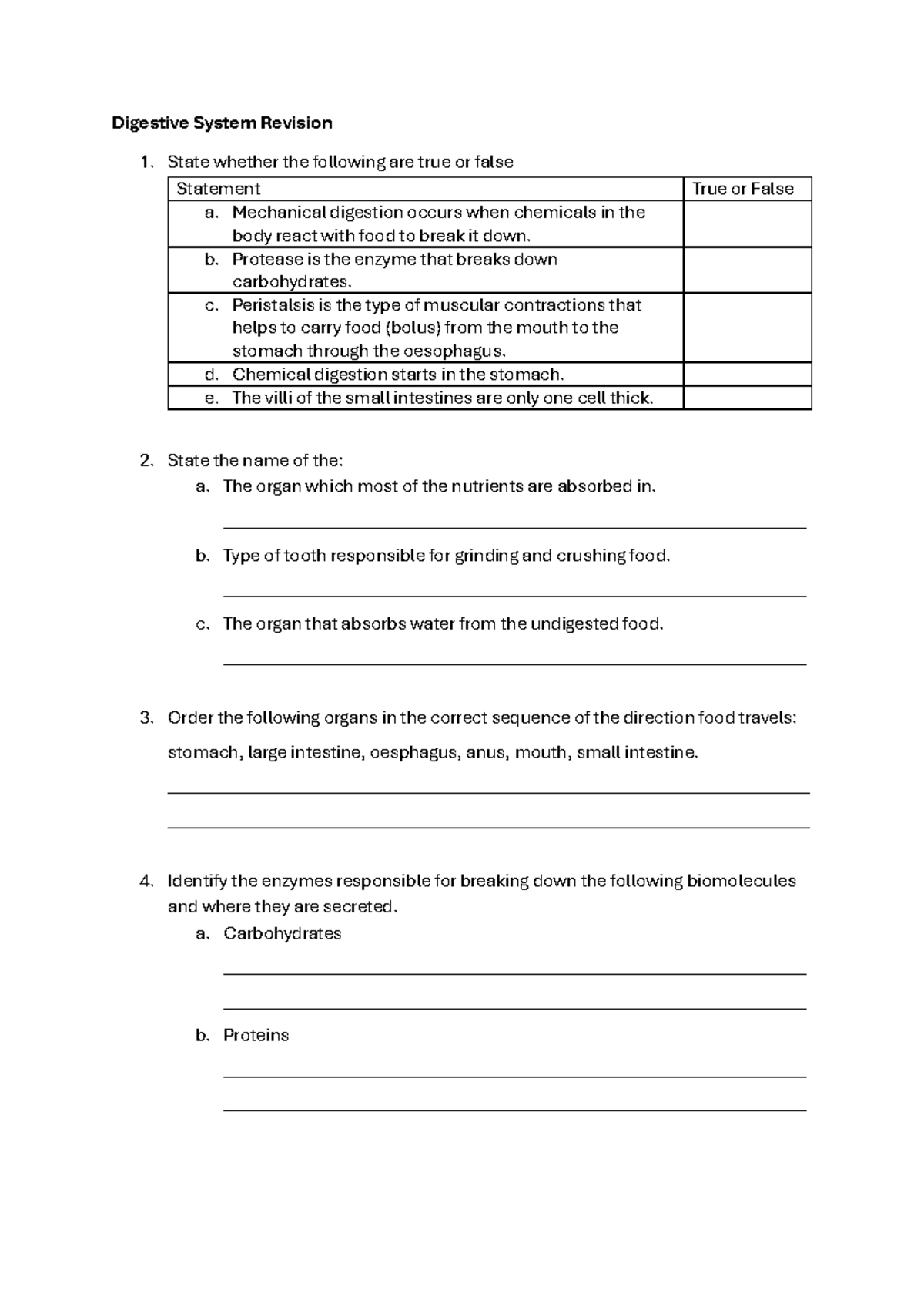 Digestive System Revision Questions and Answers - Studocu