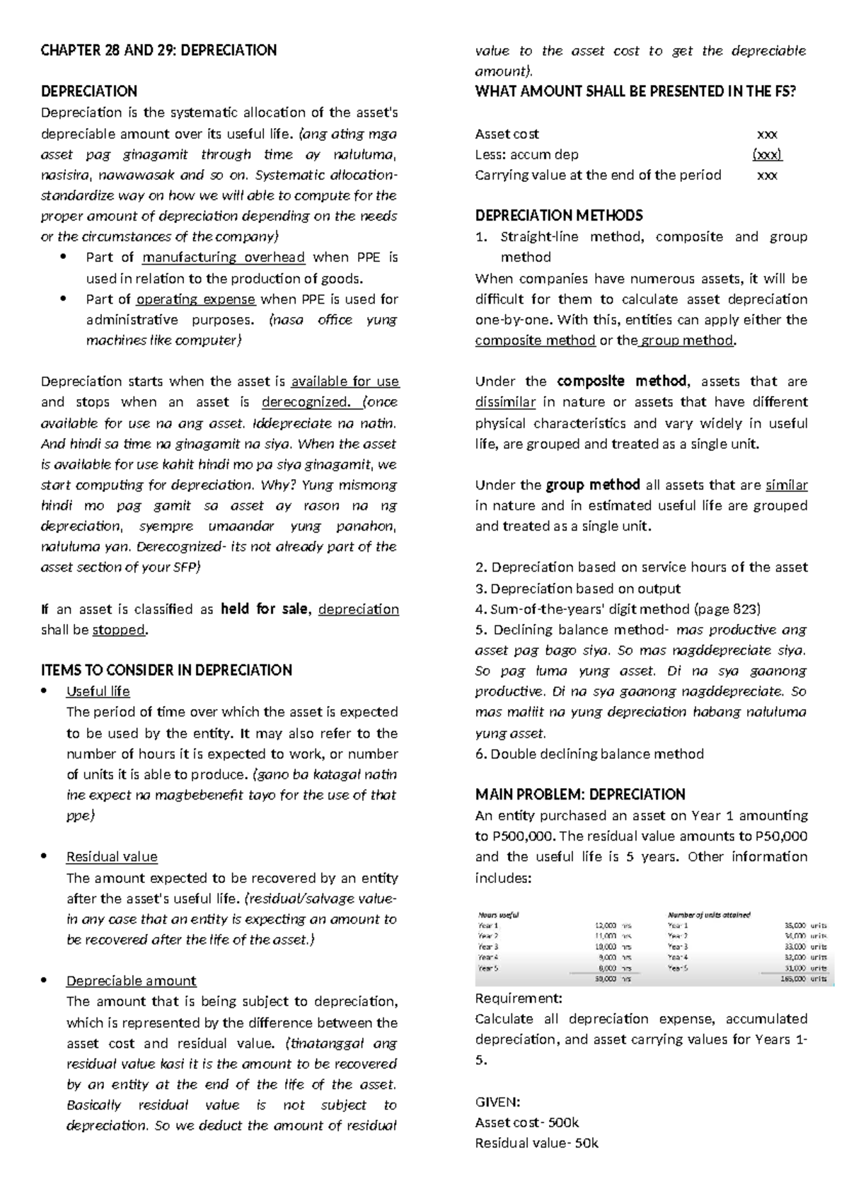 CHAPTER 28-29: DEPRECIATION & CHAPTER 30: DEPLETION NOTES - Studocu