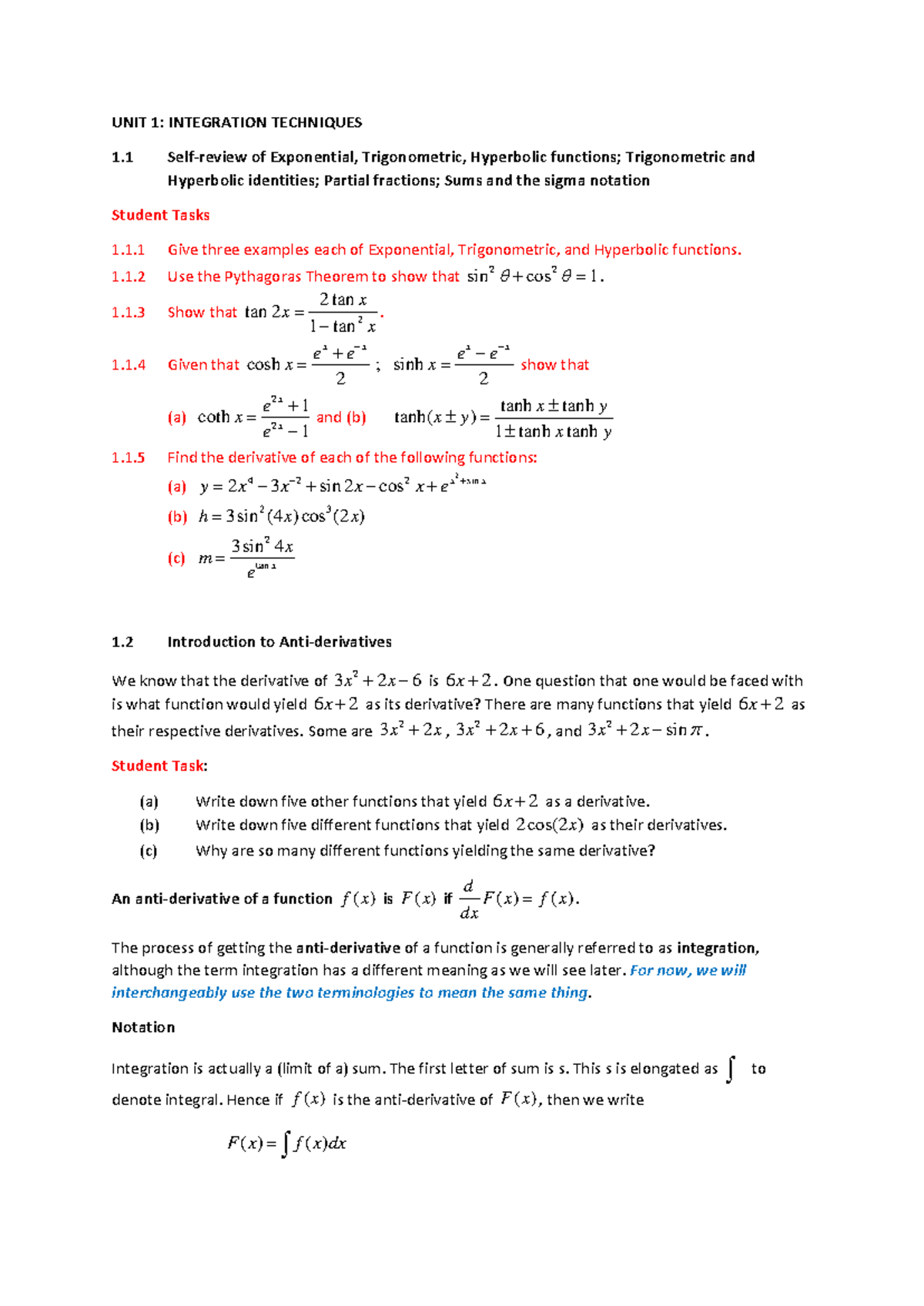 Calculus 2 Integration Techniques and Concepts Notes - Studocu