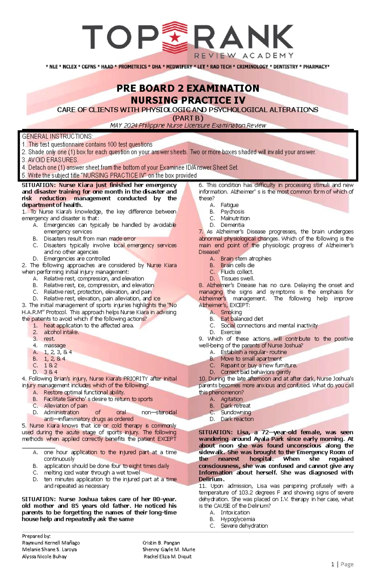 PB3-NP1 - Midwifery Nursing Practice I Pre-Board Exam Review May 2024 - Studocu