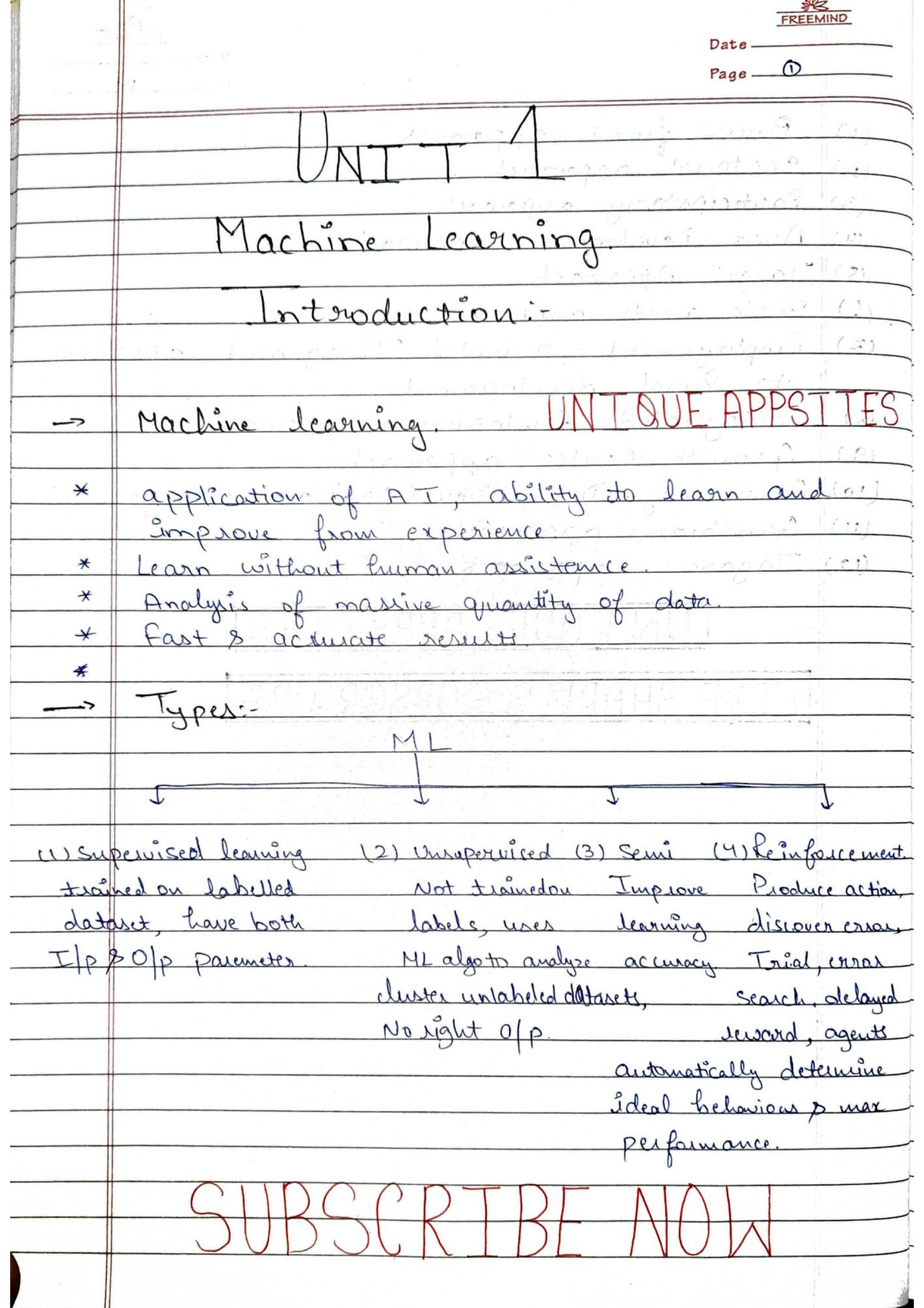 ML - good notes - FREEMIND Date Page 1 UNIT! Machine Learning ...