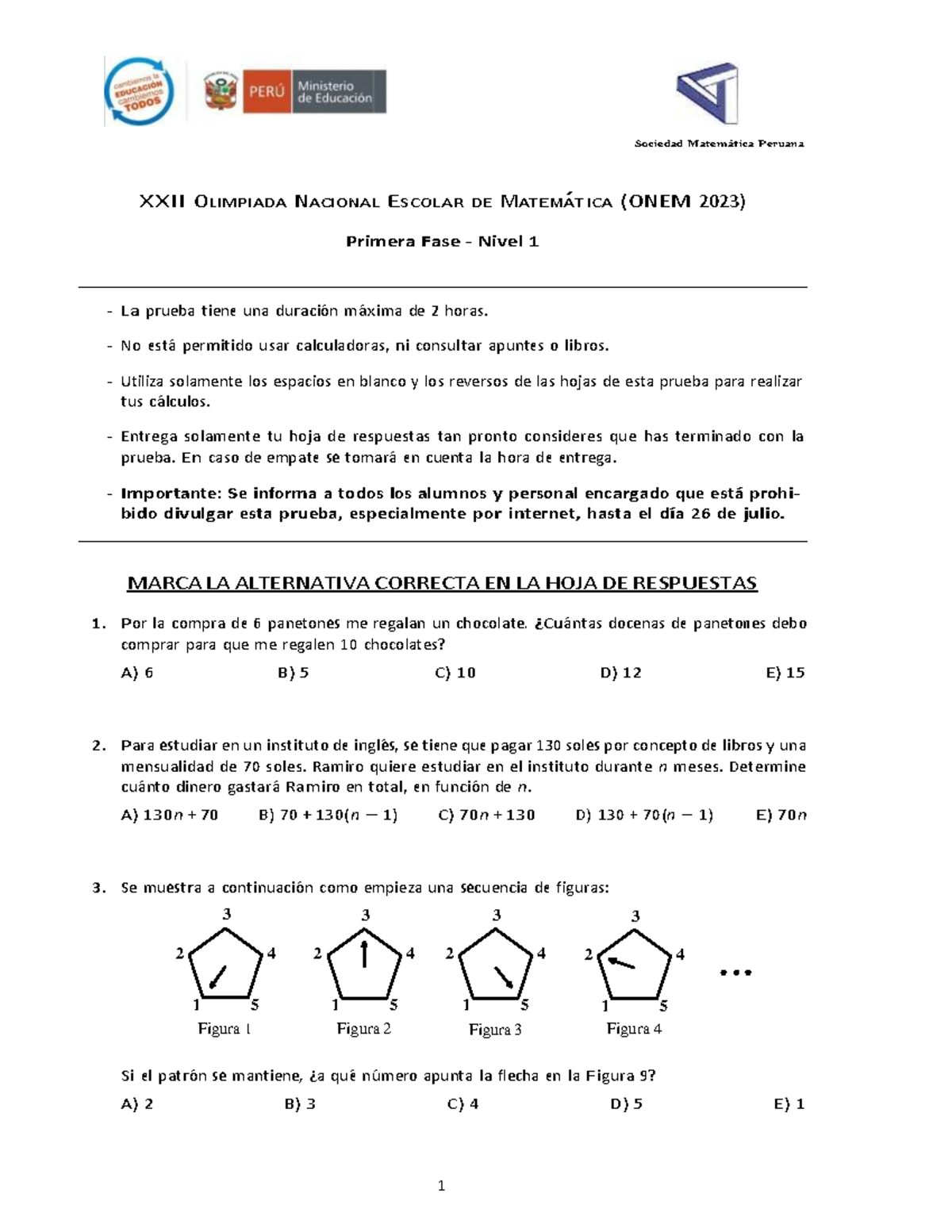 Examen Nivel 1 - ONEM 2023: Preguntas y Respuestas - Studocu