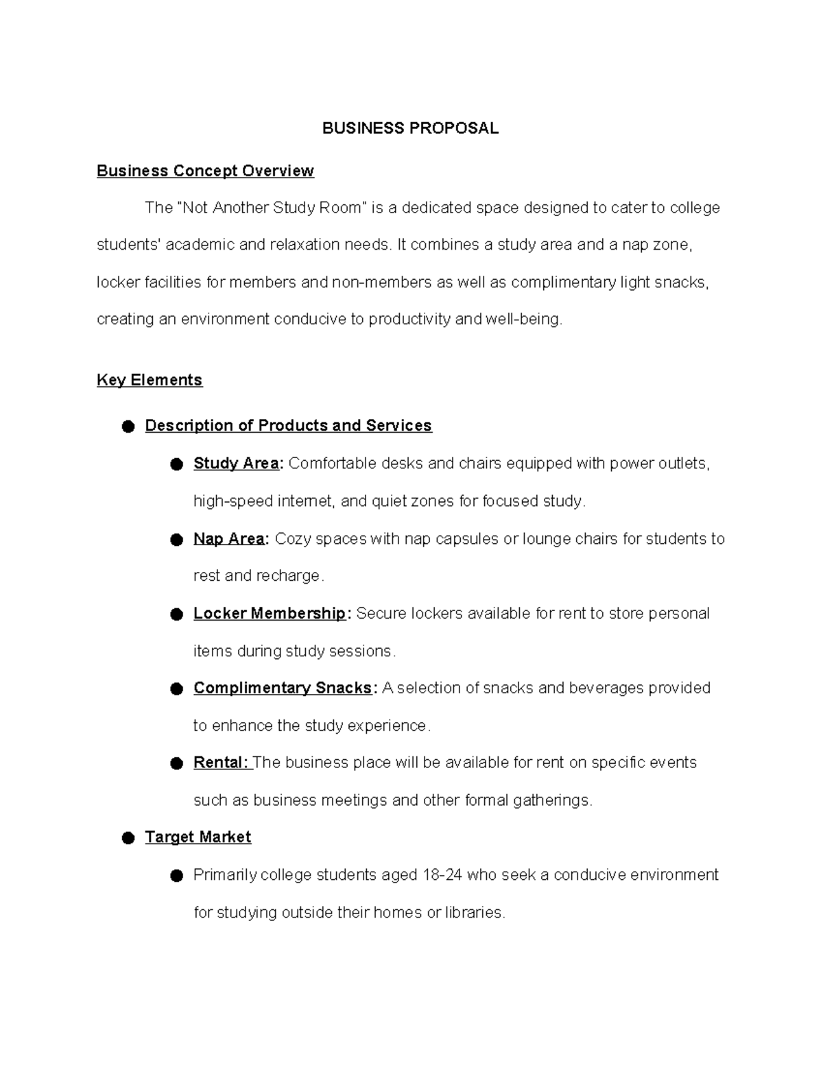 Business Proposal for Not Another Study Room - Study Hub - Studocu