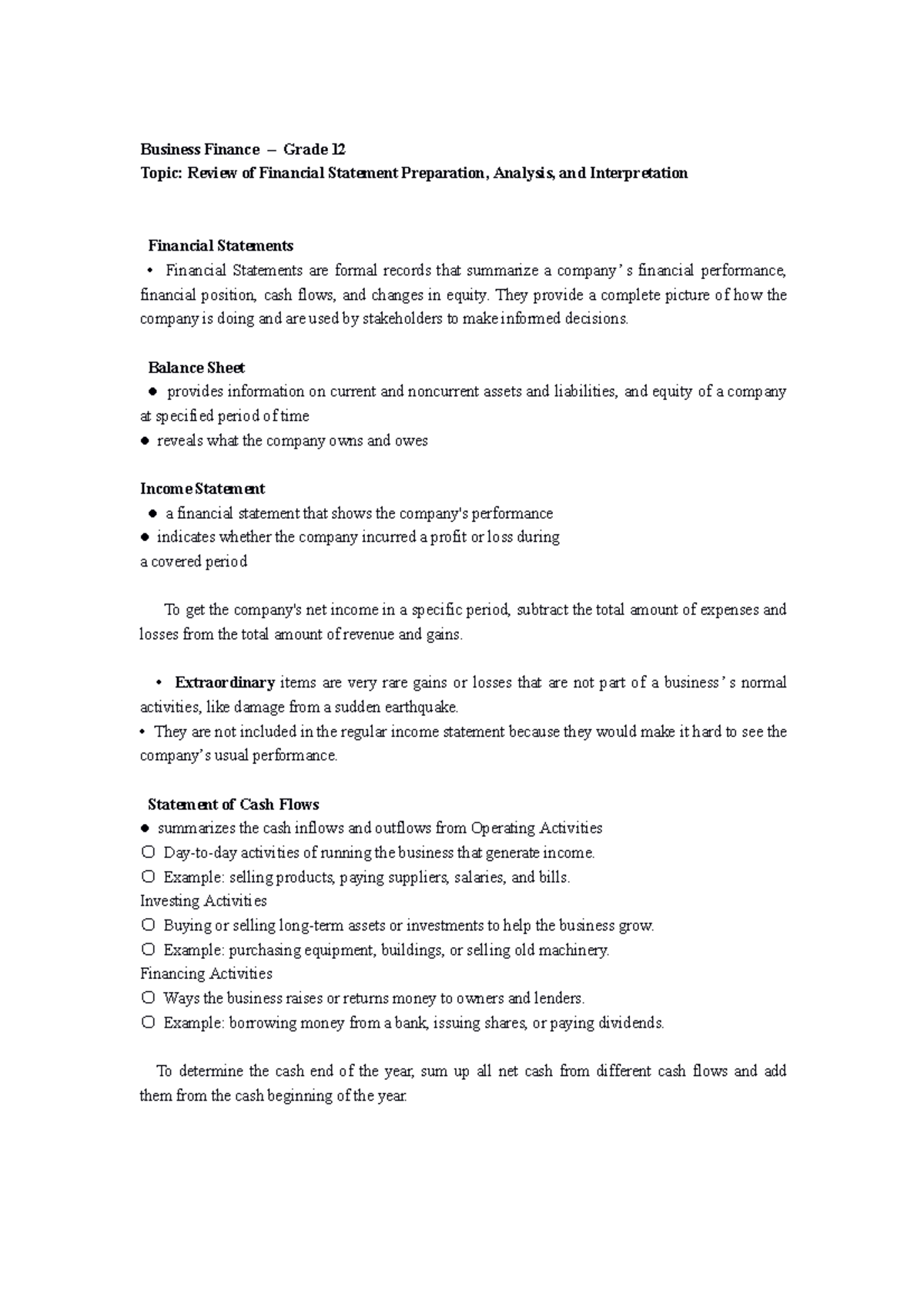 BS 1(ABM) - Financial Statement Prep & Analysis Review for Grade 12 ...