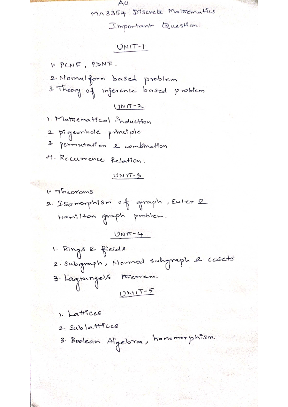 MA3354 Discrete Mathematics: Key Questions & Concepts - Studocu