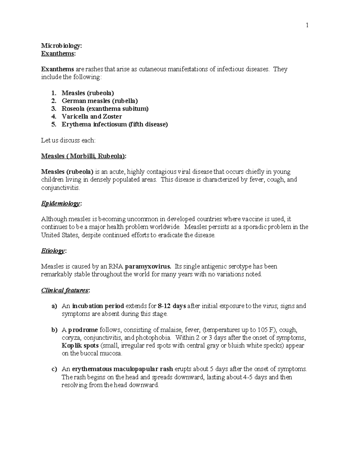 Microbiology: Exanthems Overview and Key Points - Studocu
