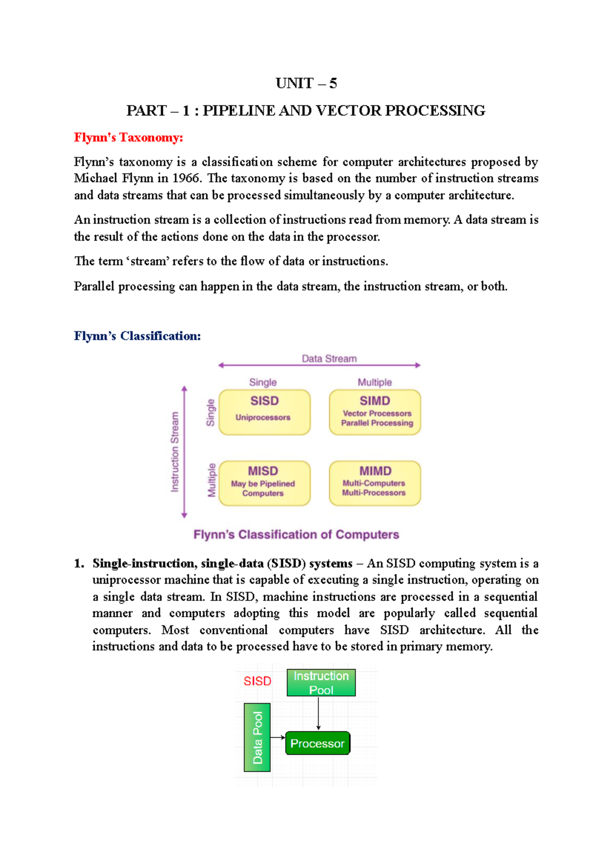 UNIT 5: PIPELINE & VECTOR PROCESSING - Taxonomy & Parallelism Insights - Studocu