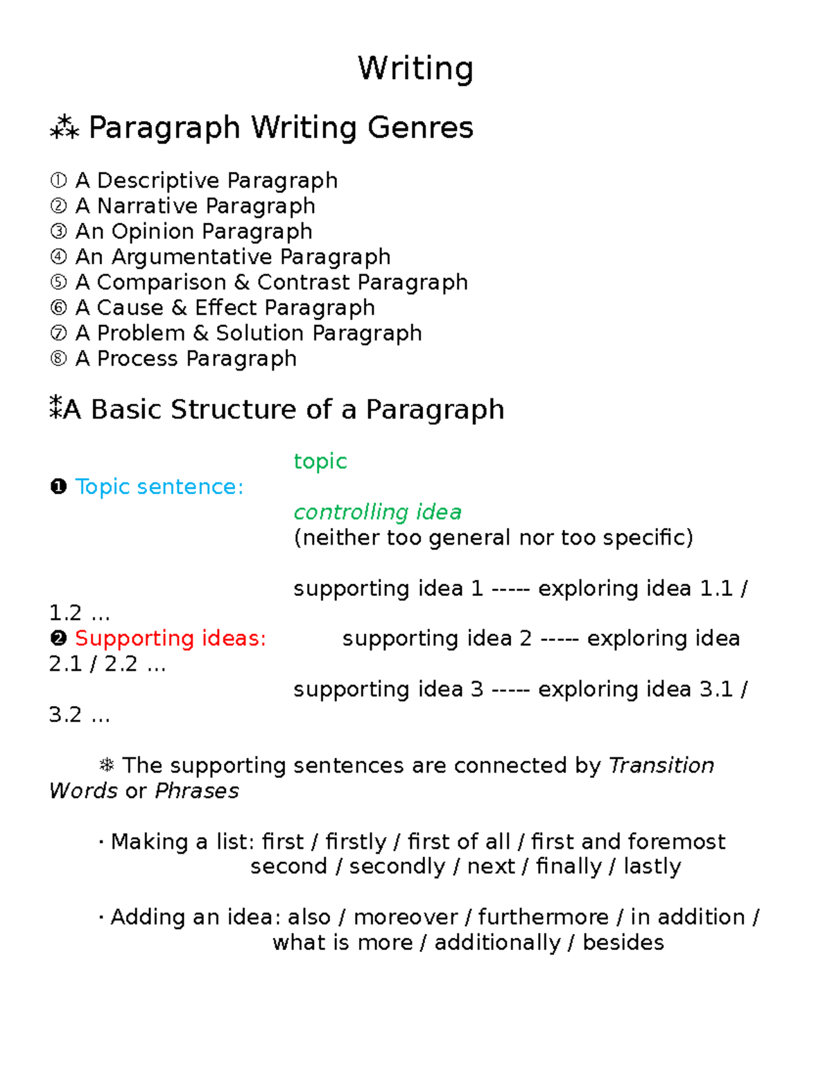Writing Review 1 - Writing ⁂ Paragraph Writing Genres A Descriptive ...