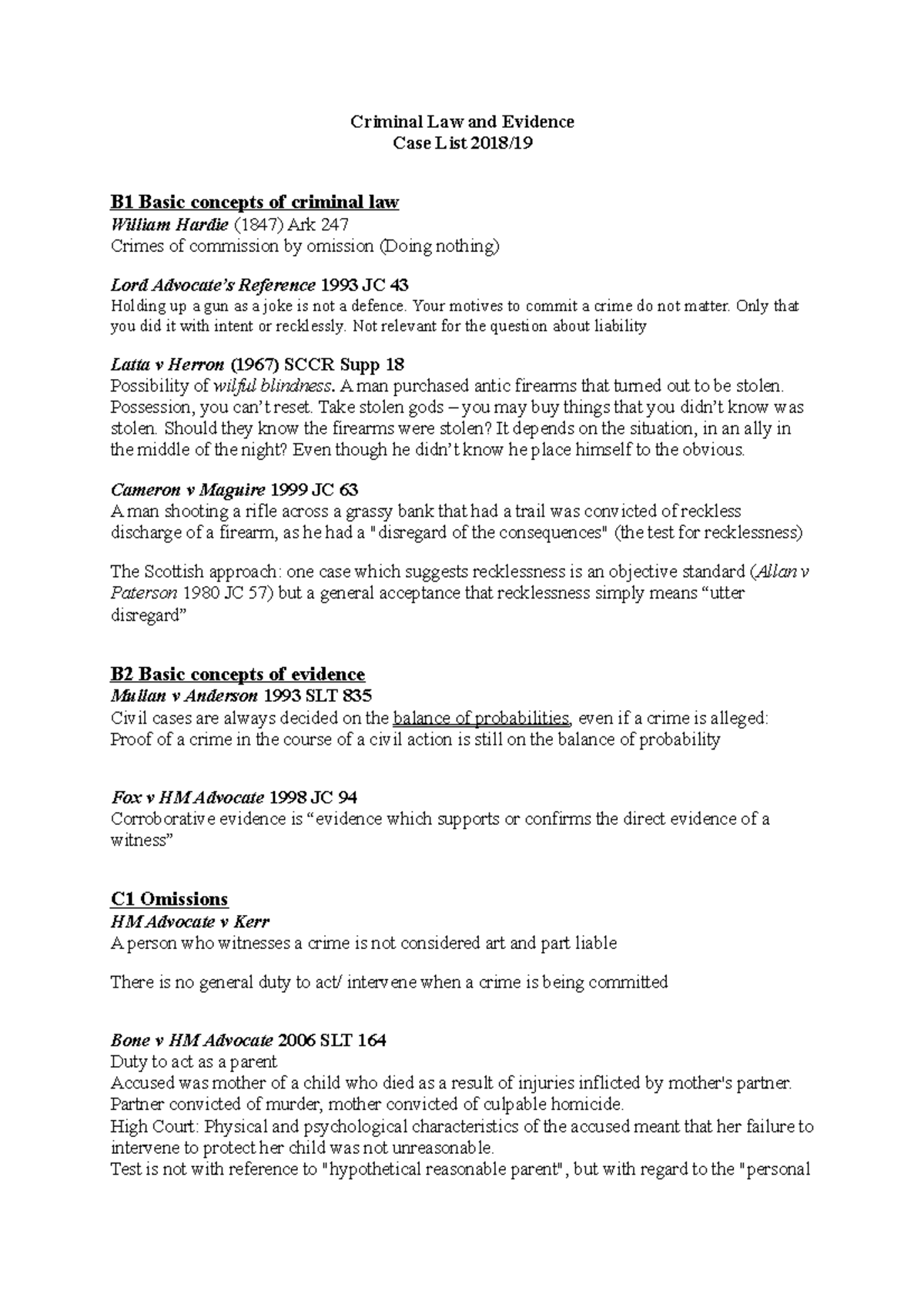 Criminal Law & Evidence Case Summary (2018): Key Concepts and Cases ...