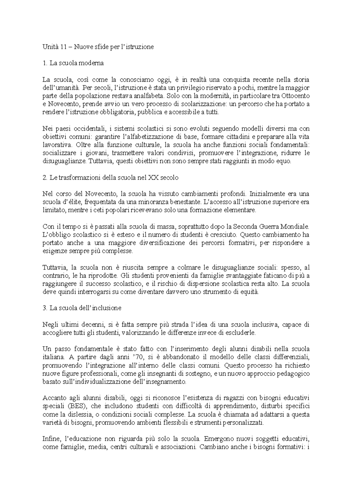 Unità 11: Nuove Sfide della Scuola Moderna - Schemi di Scienze Umane ...