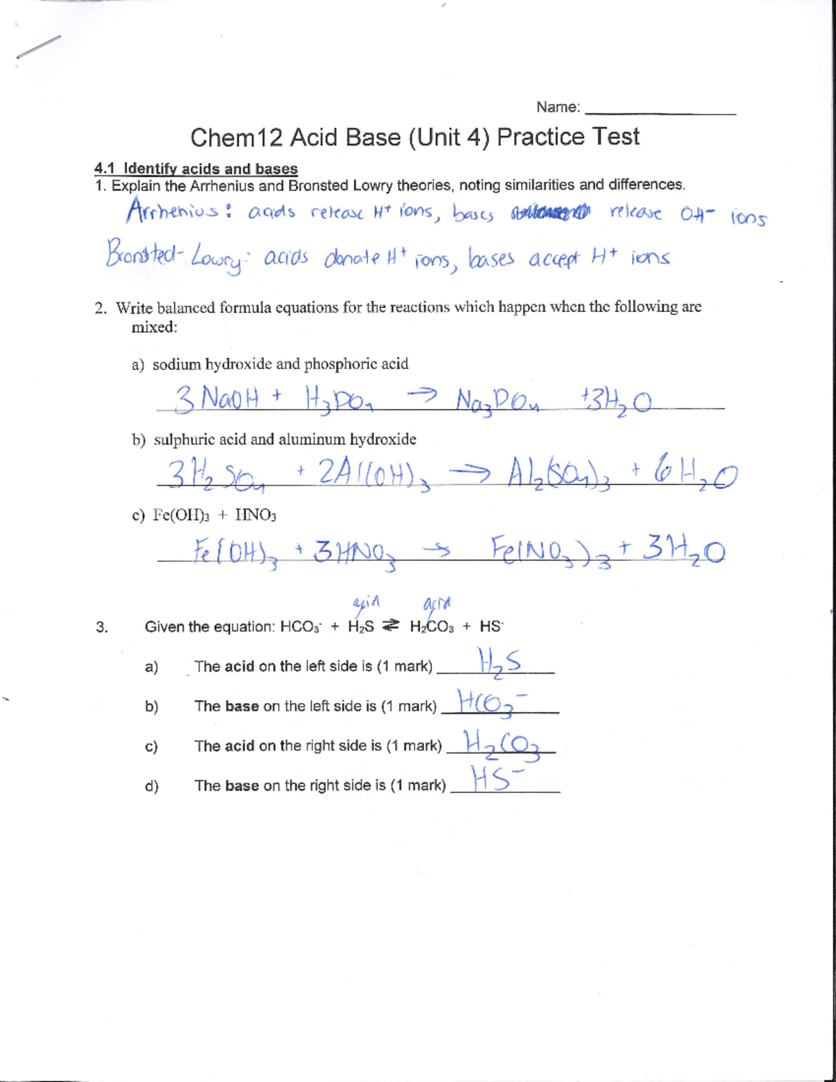 Acid-Base Practice Test Answer Key - Studocu